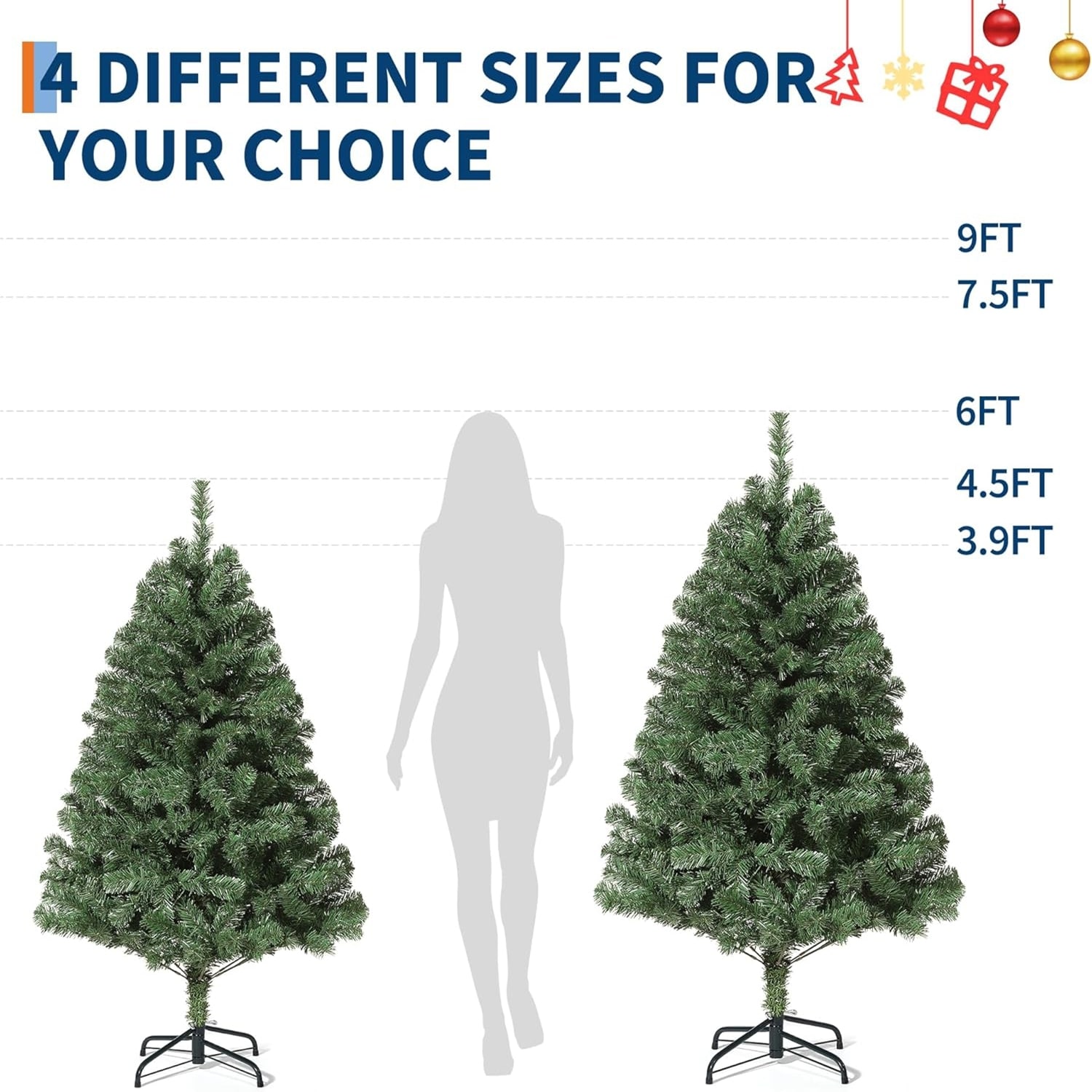 Qeetex 7.5FT Classic American Wide Body Full Christmas Tree Dual Color ...