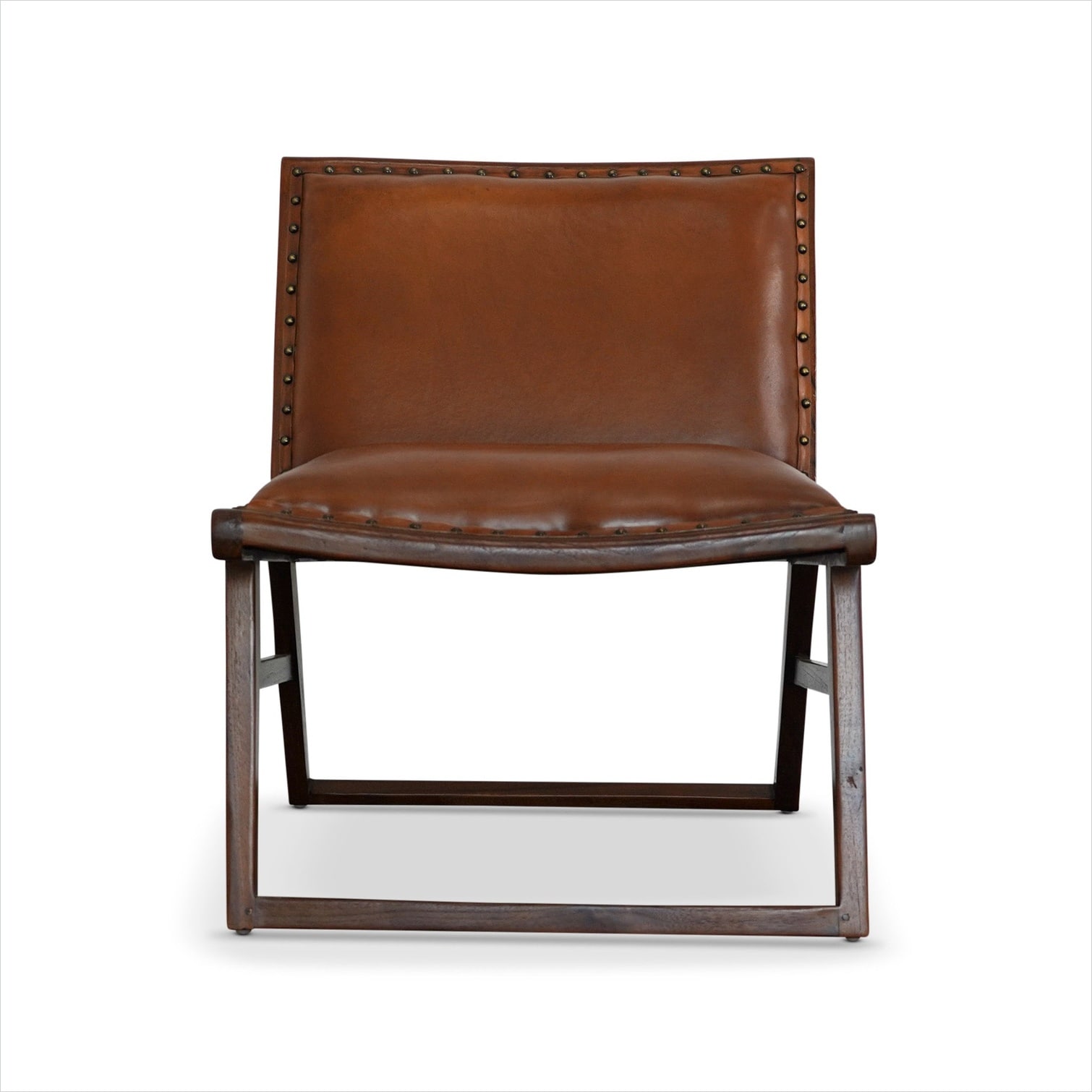 Naturefalls Genuine Leather Lounge Chair with Solid Teak Frame Tan 26L ...