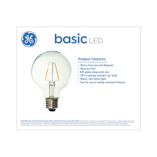 GE Basic 40-Watt EQ G25 Soft White Medium Base (e-26) Dimmable LED ... GE Basic 40-Watt EQ G25 Soft White Medium Base (e-26) Dimmable LED ...