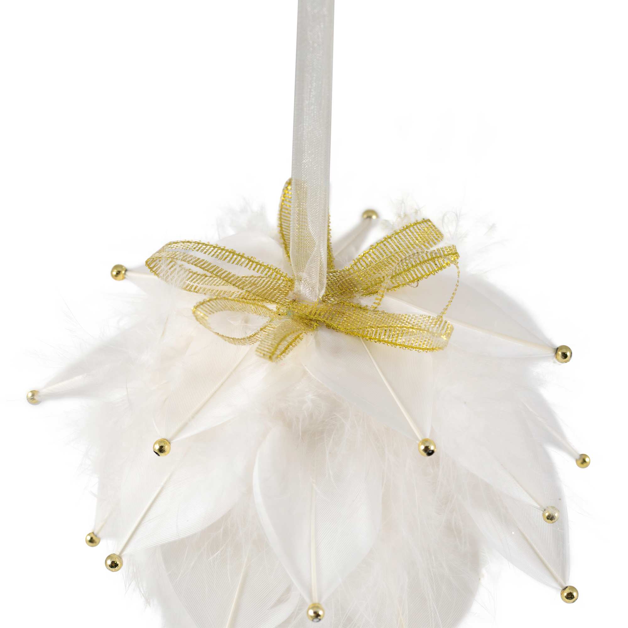 Northlight Beaded Feathers Christmas Ball Ornament - 5 inch - White in ...