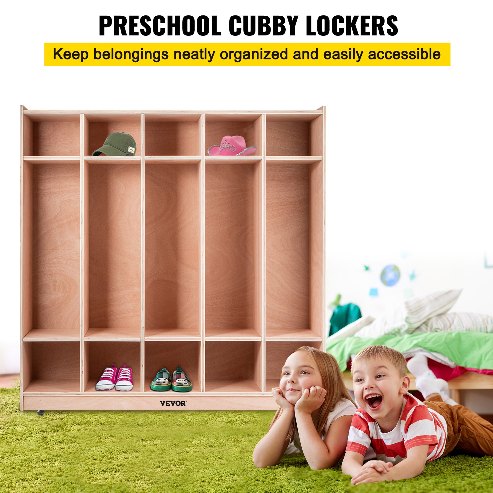 Huluwat Preschool Cubby Lockers 5-Section Plywood Birch Coat Locker ...