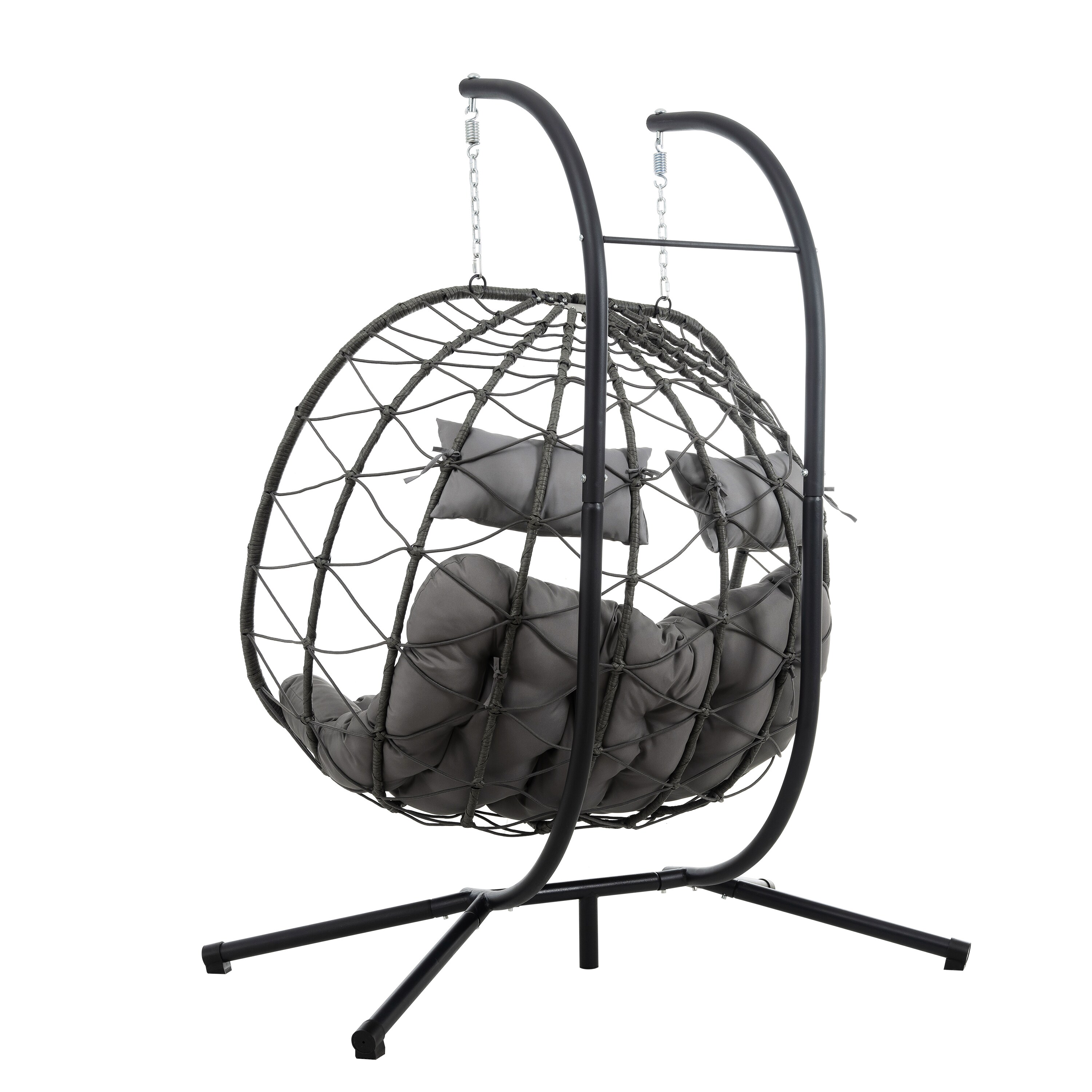 Damerin Wicker Gray Steel Frame Hanging Egg Chair with Gray Woven Seat ...