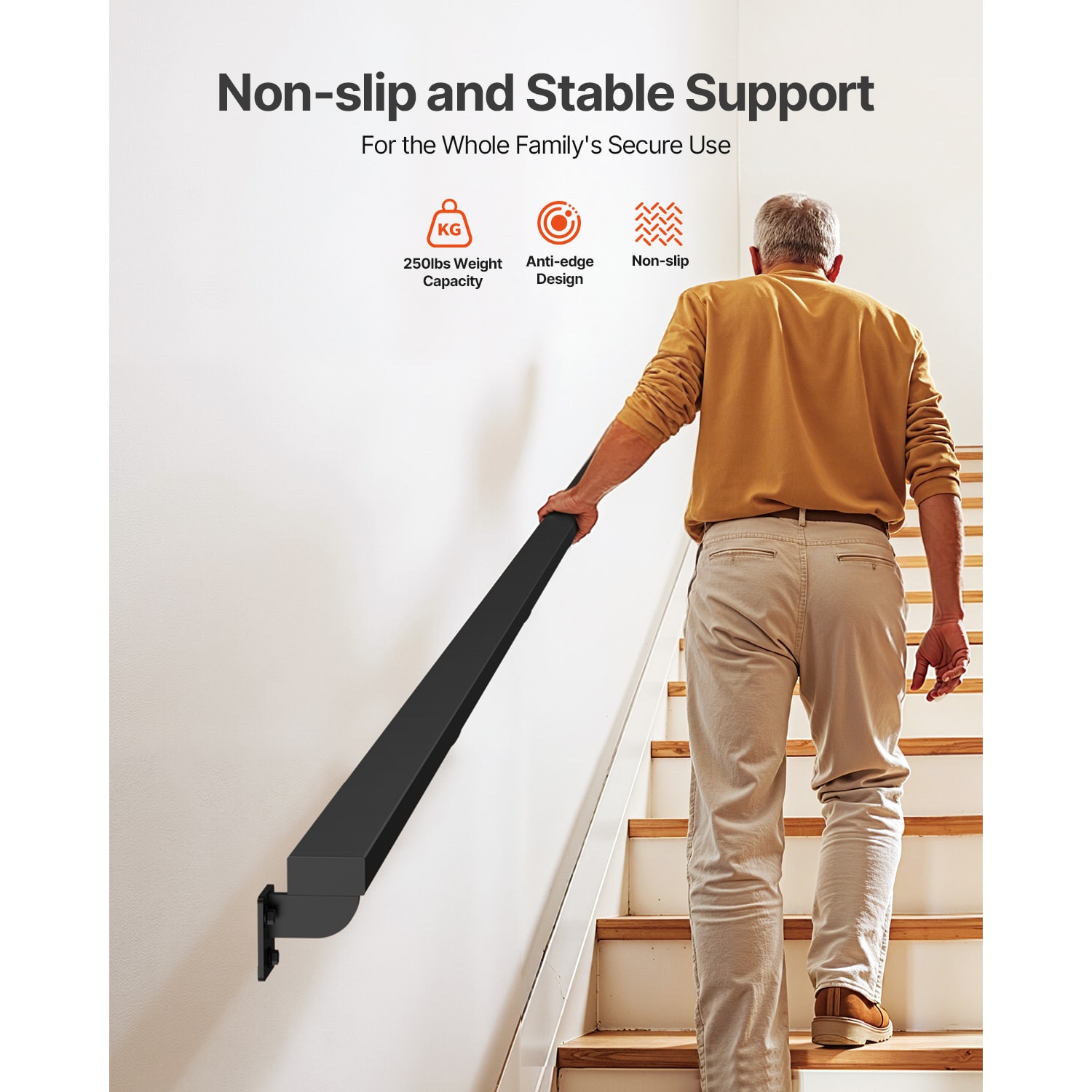 VEVOR Wall Mounted Stair Handrail 15ft Black Aluminum Staircase ...