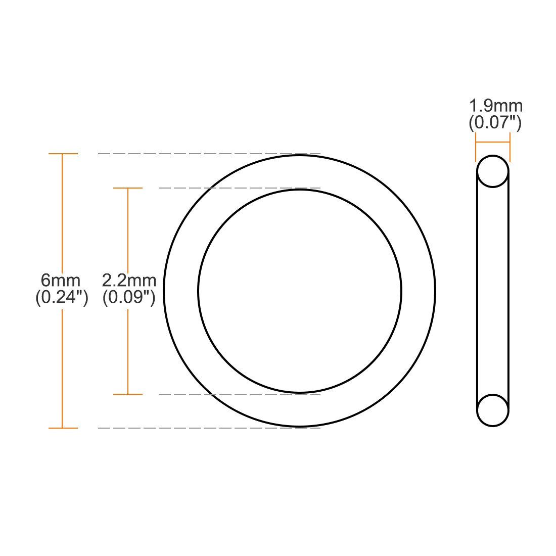 Unique Bargains Fluorine Rubber O Rings 6mm OD 2.2mm Inner Diameter 1 ...