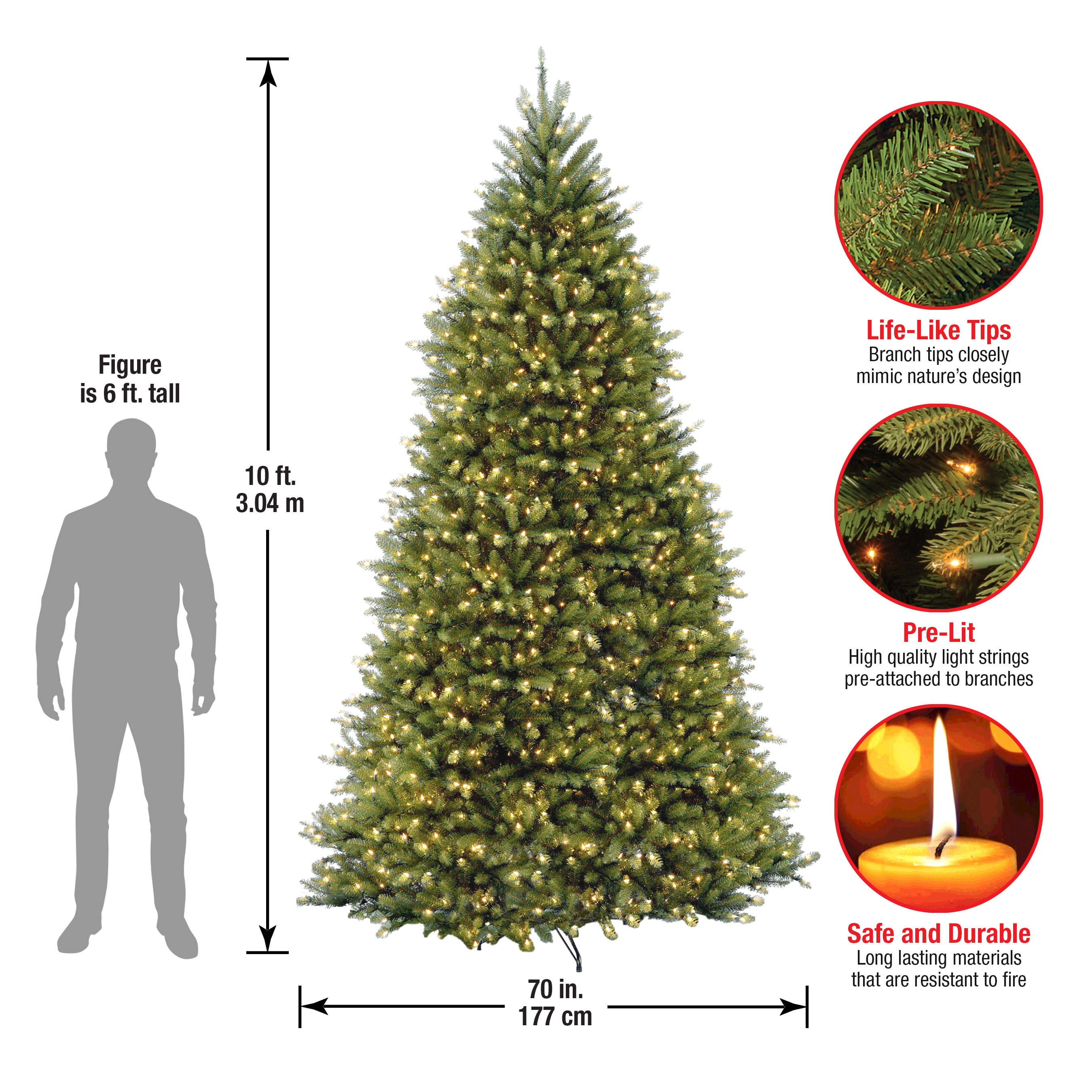 National Tree Company 10 ft Dunhill Fir Pre lit Artificial Christmas Tree with Clear Incandescent Lights DUH 100LO S at Lowes