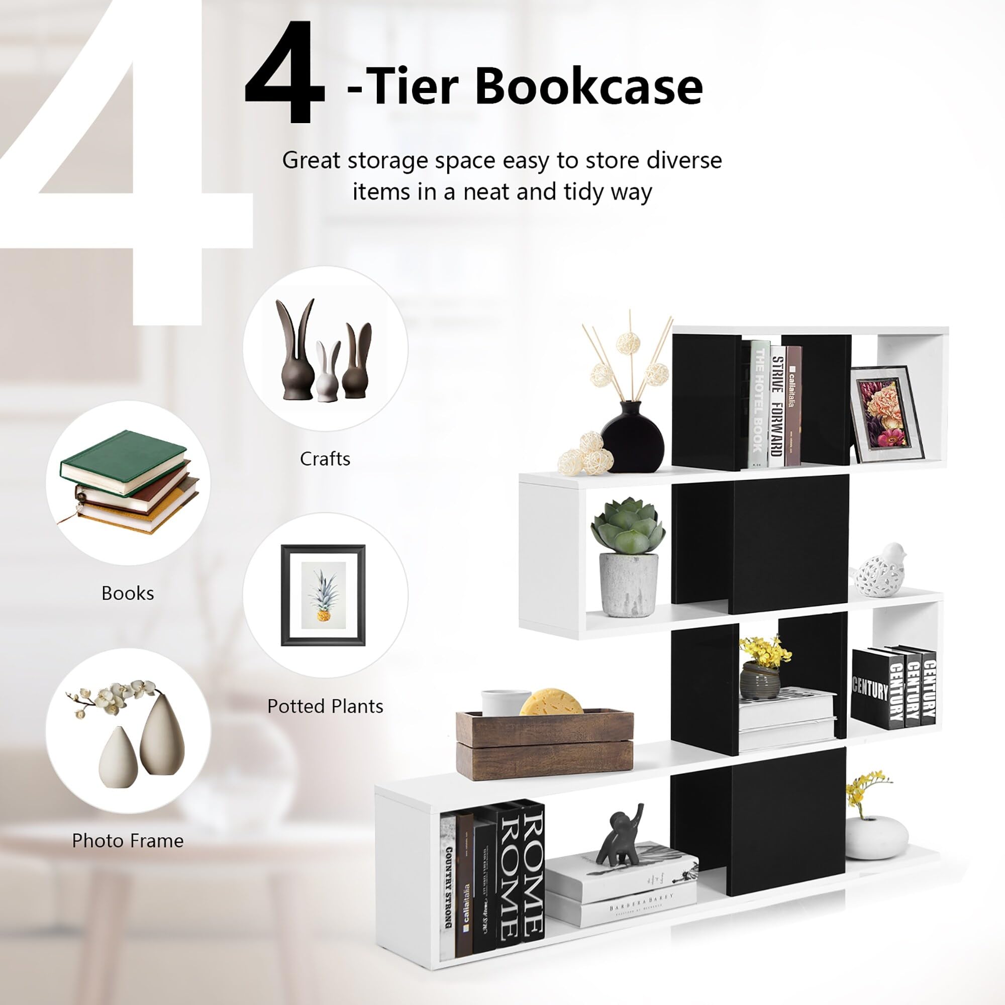 FurniFusion White MDF 10 -Shelf Bookcase ( 47-in W x 43-in H x 8-in D ...