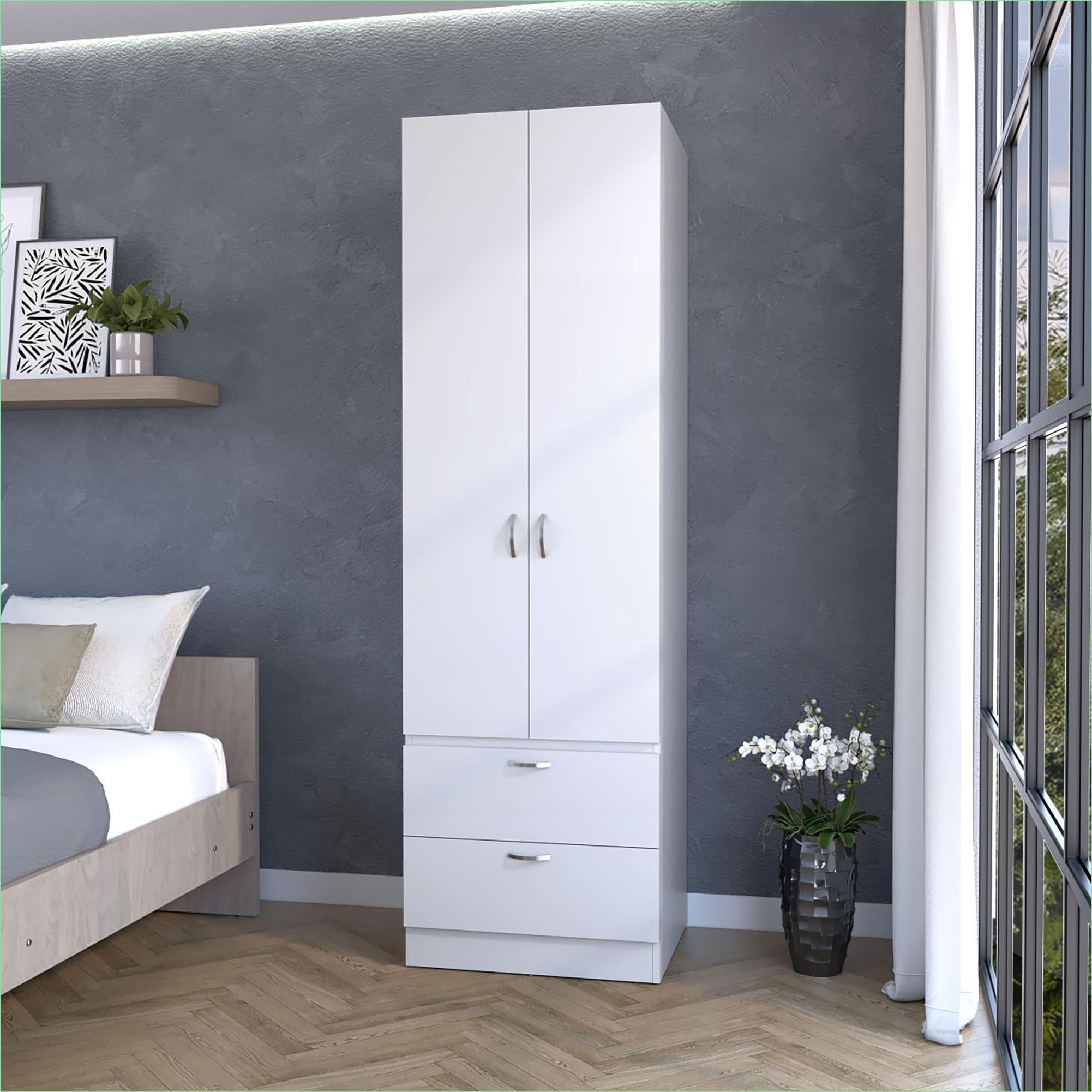 Watnature Tall Silhouette White Melamine Wardrobe for Bedroom Clothing ...