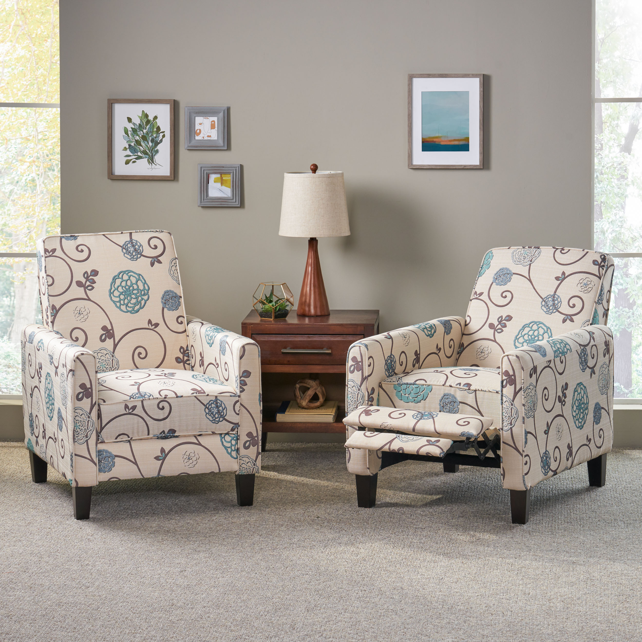 Christopher Knight Home White and Blue Floral Print Push Back Chair for ...