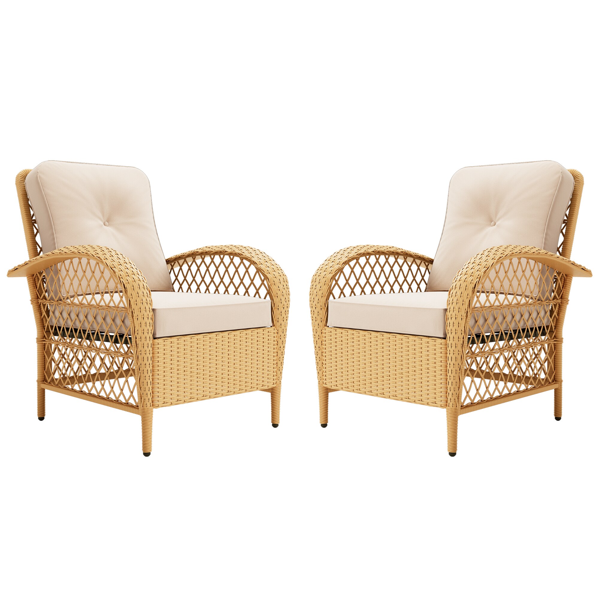 Wicker Chair Set of 2 Wicker Beige Metal Frame Stationary Conversation ...