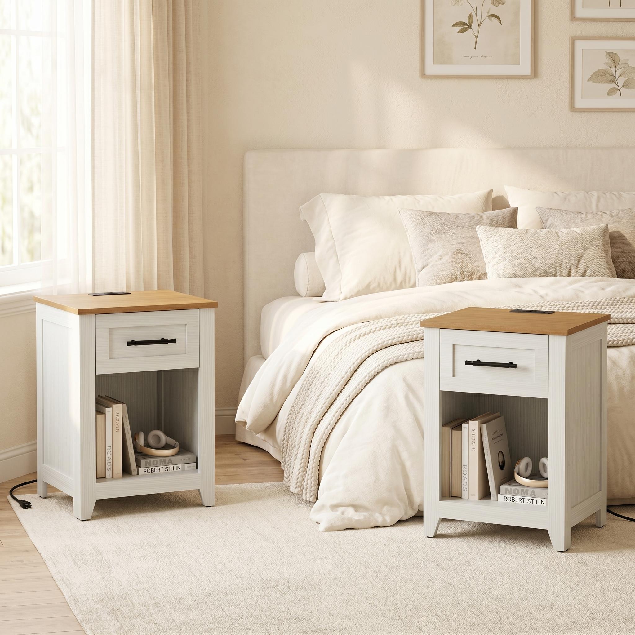 Garvee Set of Two Single Drawer Nightstands with Open Shelf Modern ...