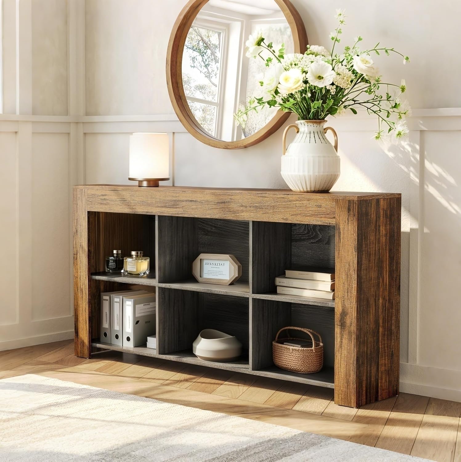 Tribesigns 63 inch W Rustic Wood Long Console Table with 6 Storage ...