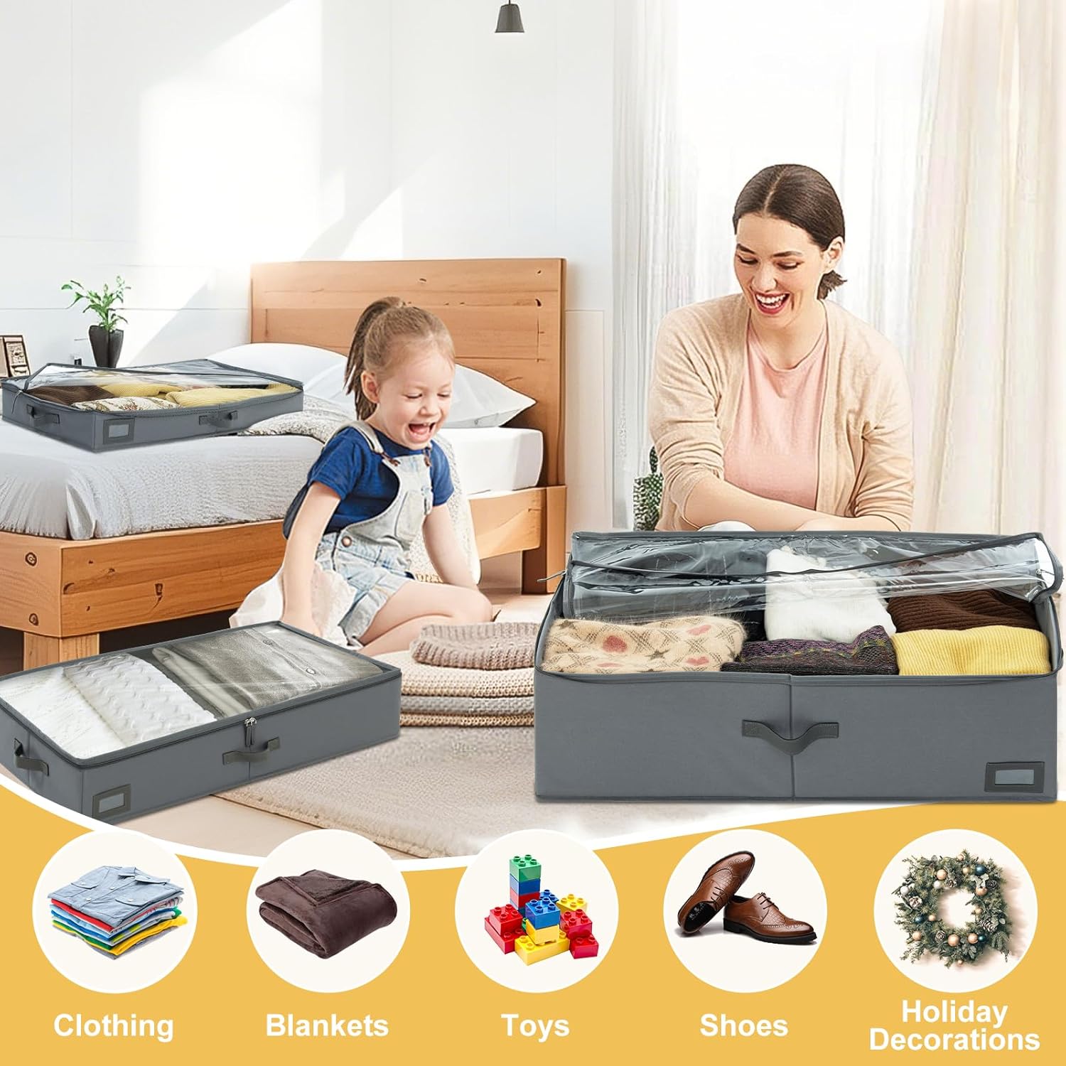 Etokfoks 2 Pack 6 Inch Under Bed Storage Containers 33 x 17 x 6 Inch ...