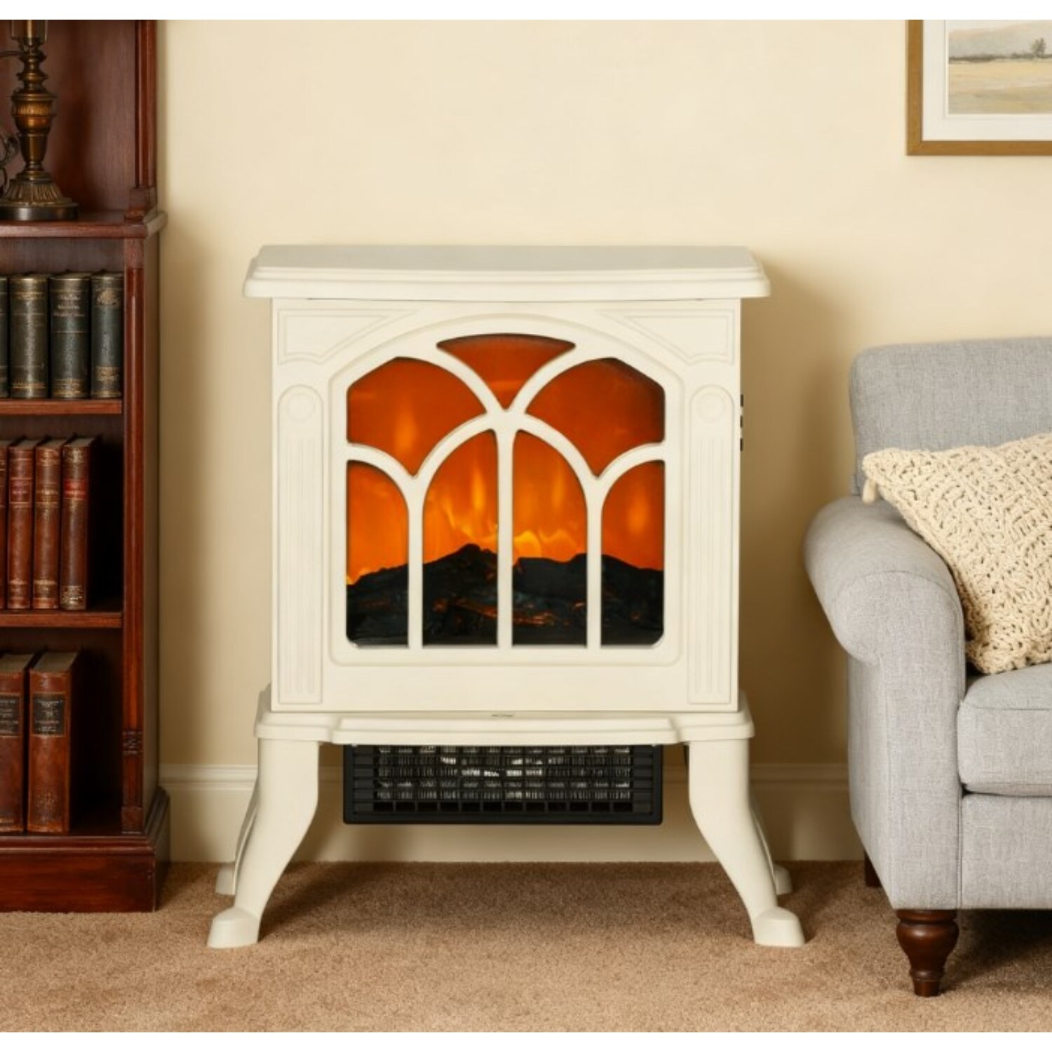 Wooakway Beige Freestanding Electric Fireplace Heater Small Electric ...