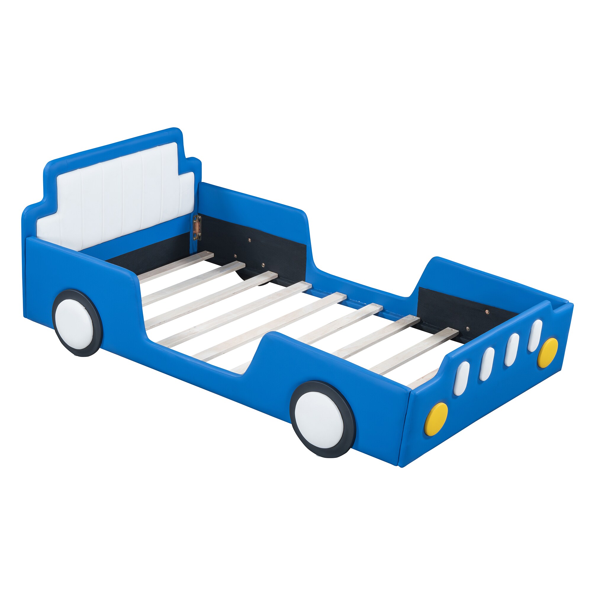 LUXEYARD Twin Size Race Car-Shaped Platform Bed with Wheels Blue in the ...