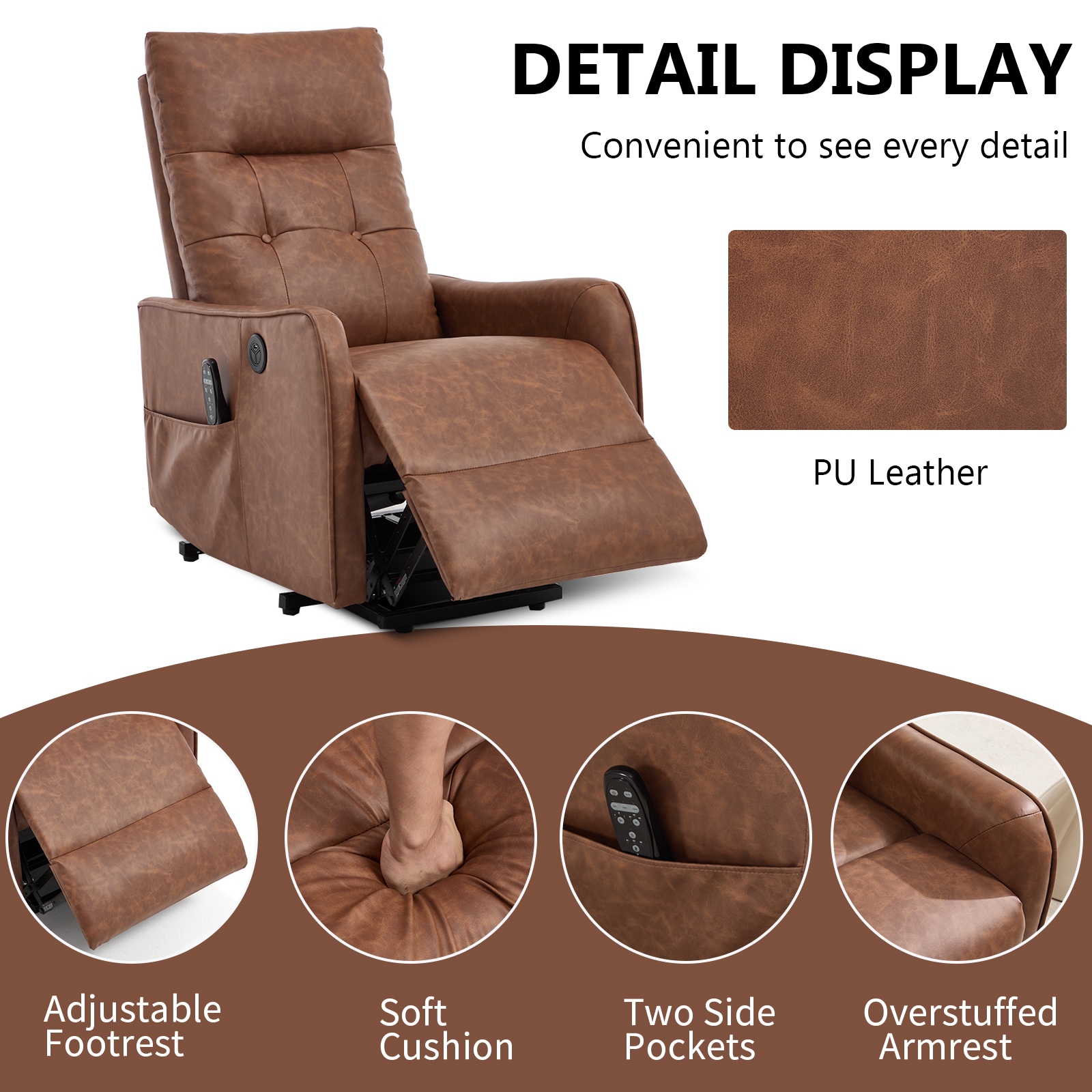 Dimakai Brown PU Power Lift Recliner Chair with Massage Heat USB ...