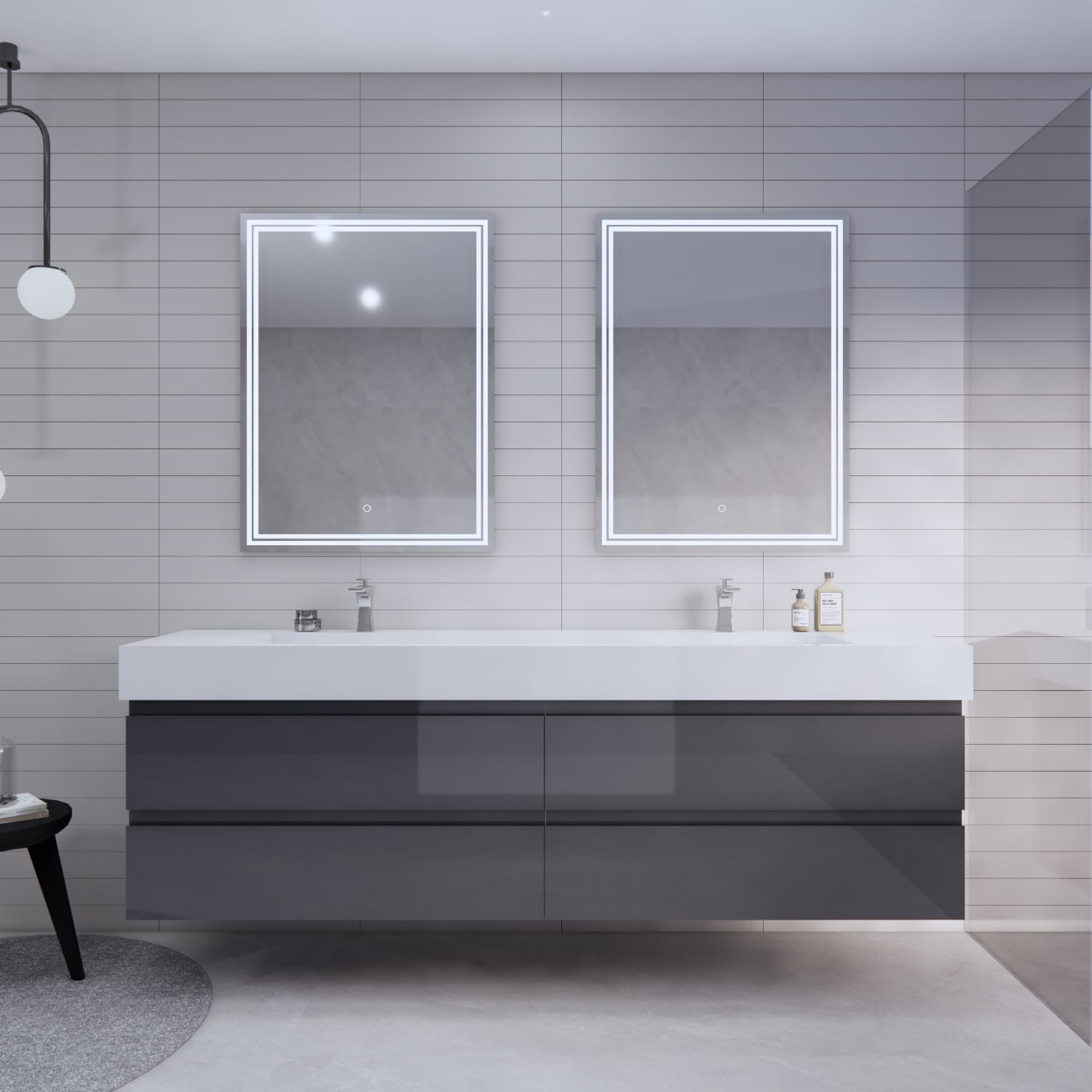 BV Better Vanity Monterey 84-in High Gloss Grey Double Sink Floating ...