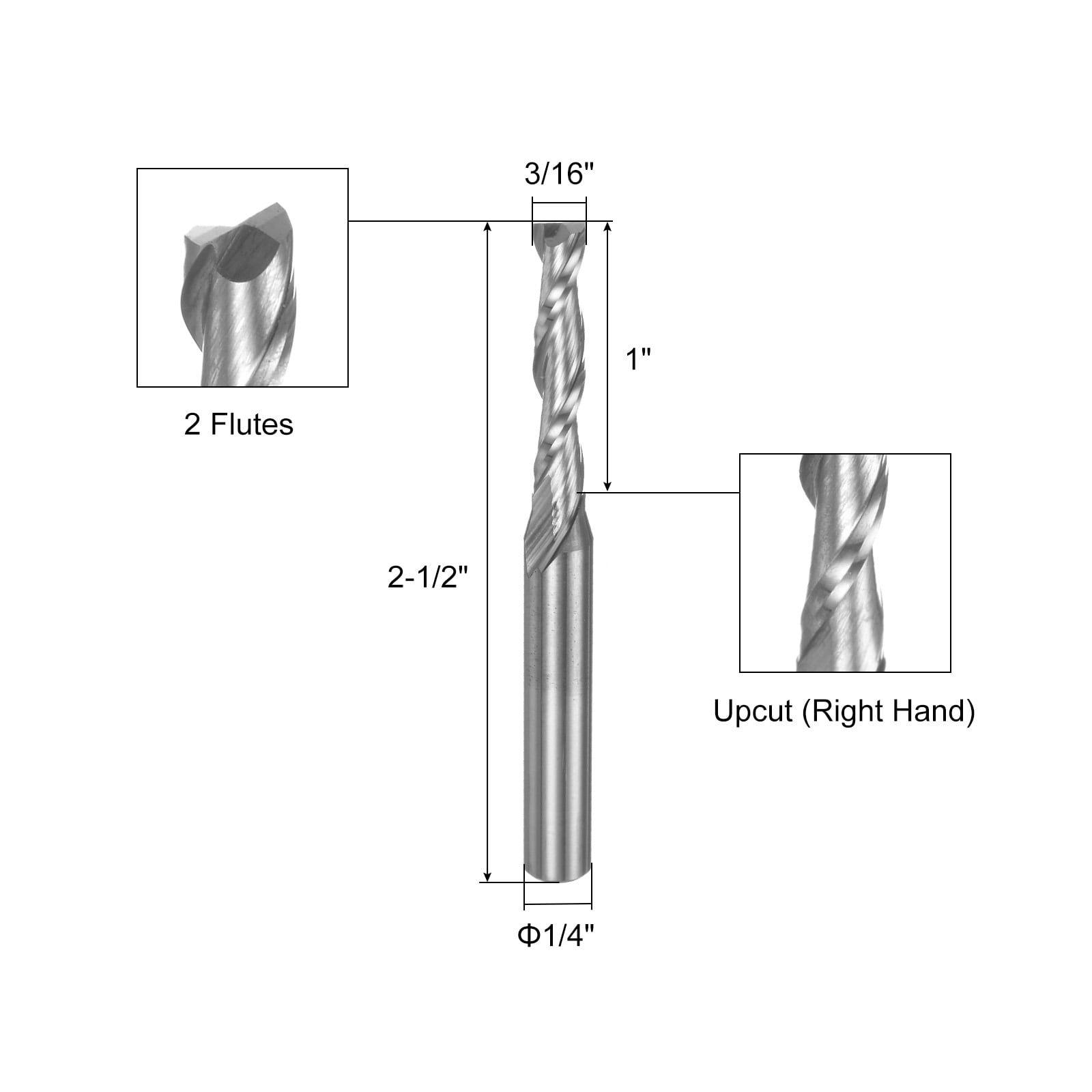 Unique Bargains Spiral CNC Router Bit 3/16-Inch Diameter 1/4-Inch Shank ...