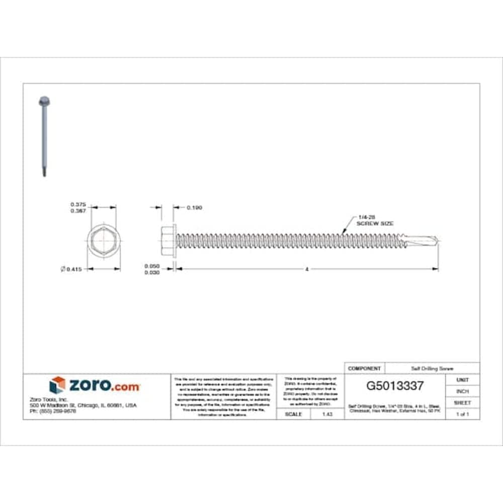 Teks Self-Drilling Screw 1/4 x 4 in Climaseal Steel Flange Hex Head ...