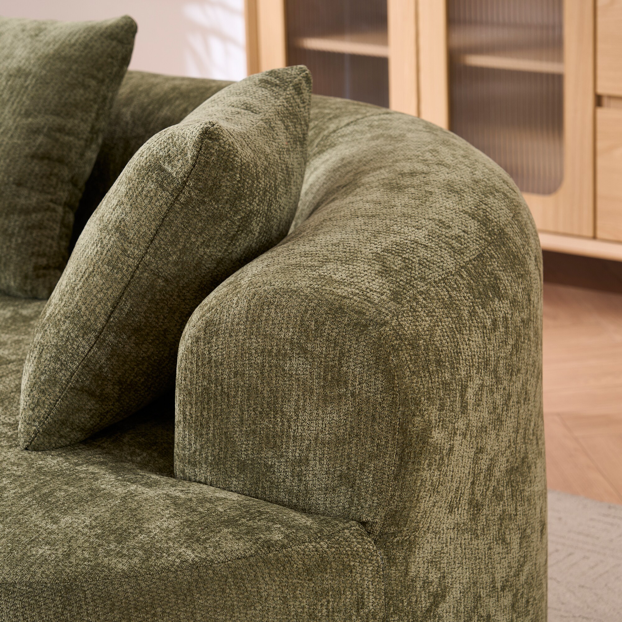 Tinyhomie Crescent shaped sofa modern lowback design with deep cushions ...