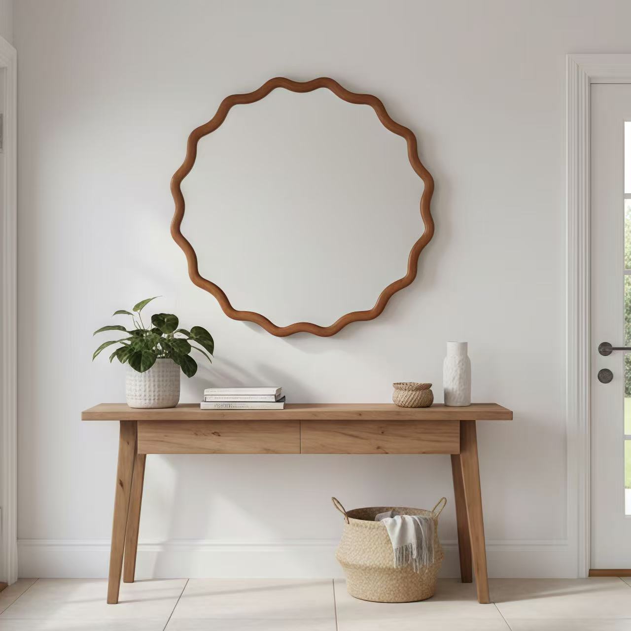 KTMBDW Wooden Framed Wall Mirror - 24 Inch Round Bathroom Vanity Mirror ...