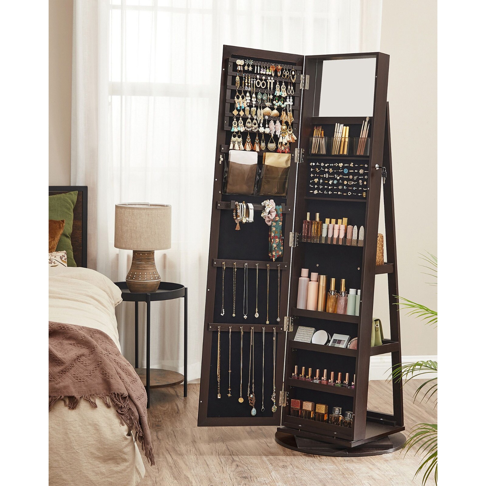 Slickblue Lockable Jewelry Armoire with Shelves- Full-Length Mirror and ...
