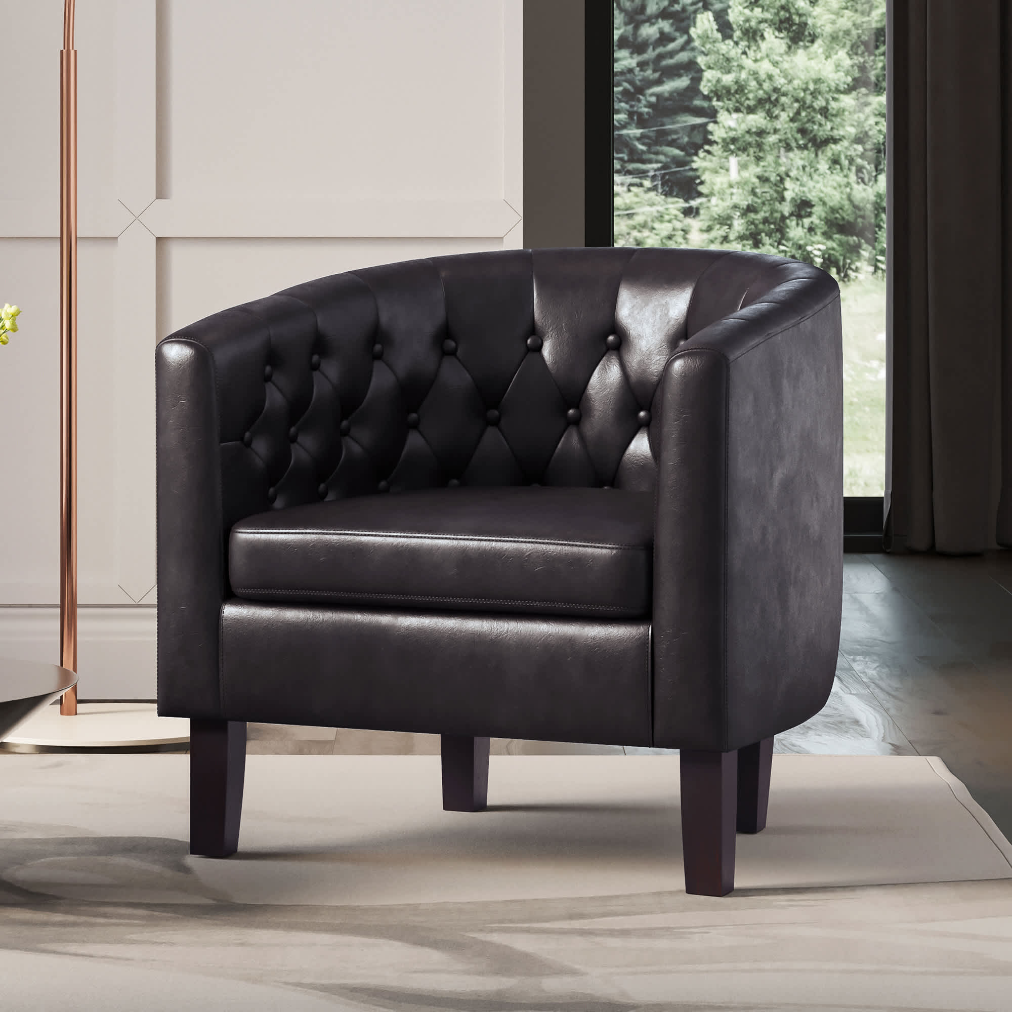 Belleze Accent Chairs Elegant Arm Chair Upholstered Tufted Barrel Chair ...