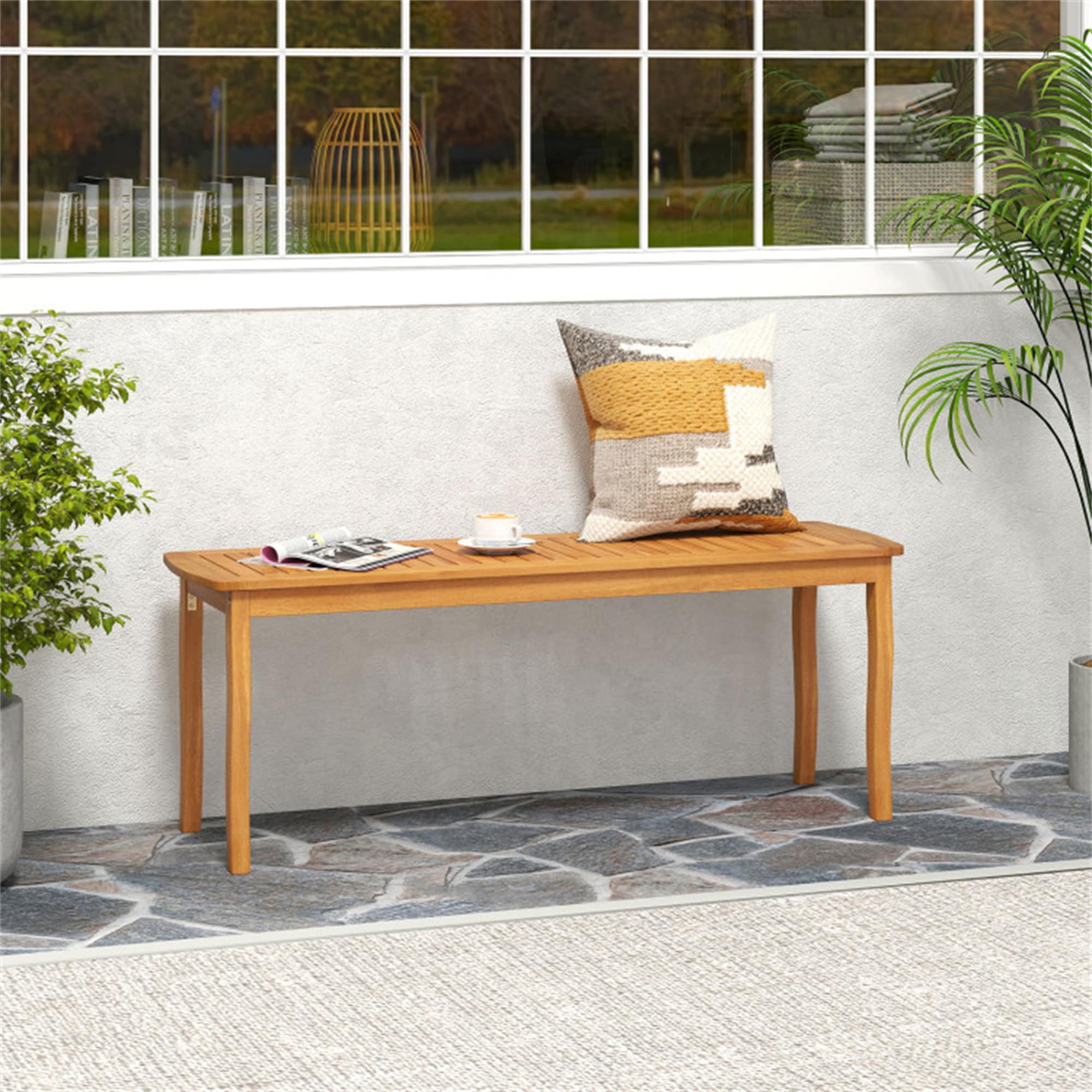 Acacia Wood Outdoor Long Patio Dining Bench Patio Furniture at Lowes.com