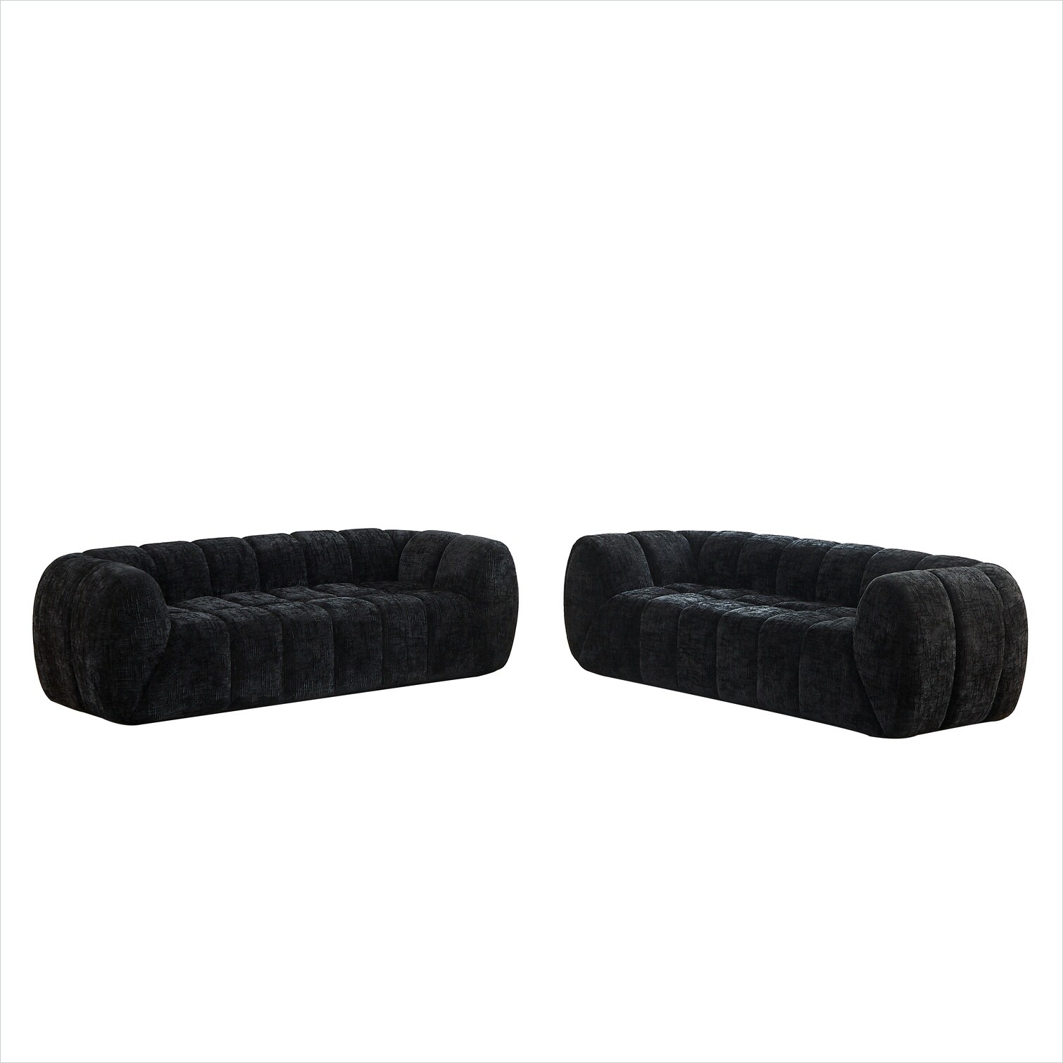 SunJet Three-Seater Chenille Sofa with Deep Seat Matte Black Modern ...