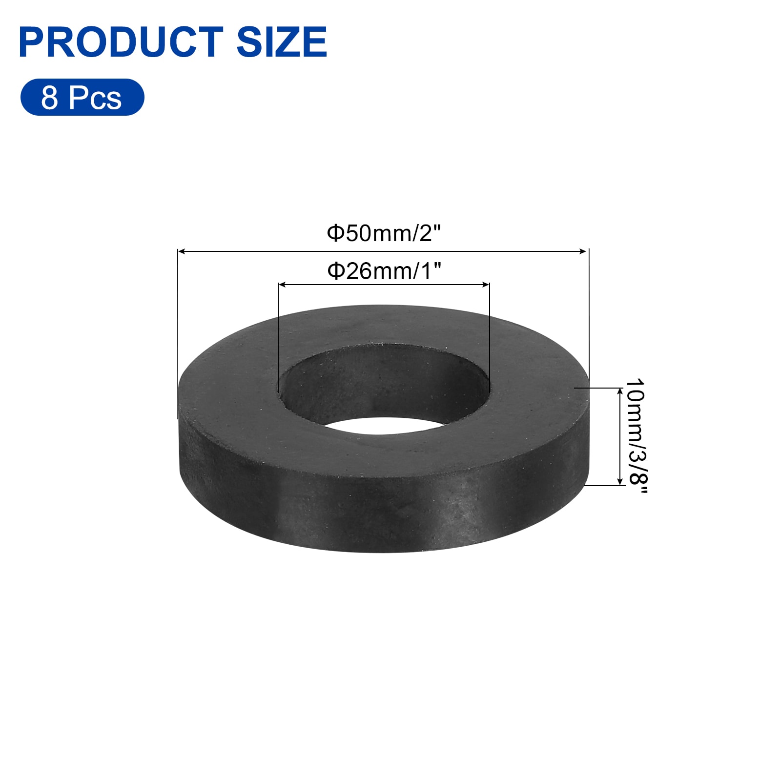 Unique Bargains 8pcs 2-Inch OD x 1-Inch ID x 3/8-Inch Thick Round ...