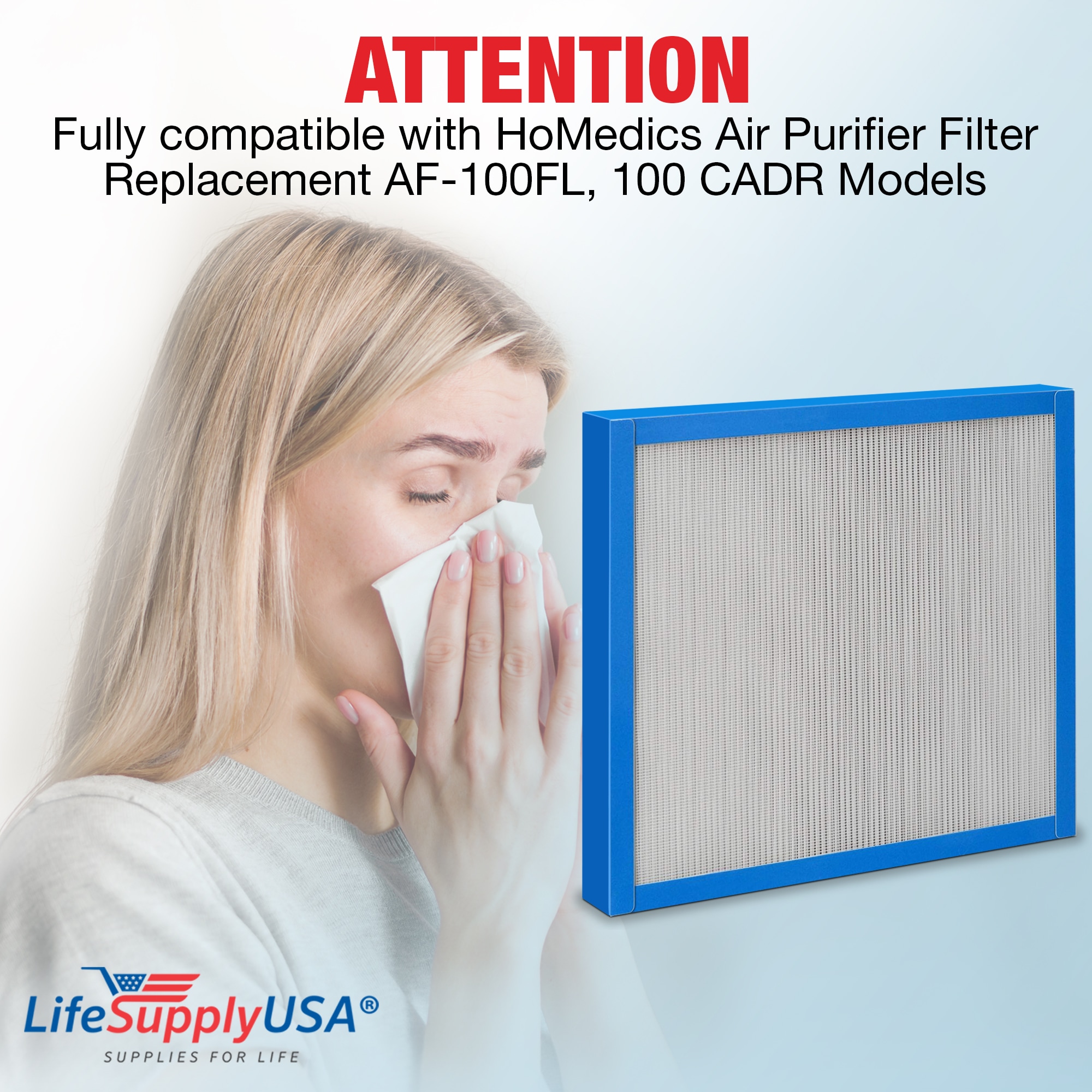 LifeSupplyUSA 11.65 in W x 1.02 in H x 13.15 in L HoMedics Filter Replacement AF 100FL 100 CADR True Hepa Air Purifier Filter