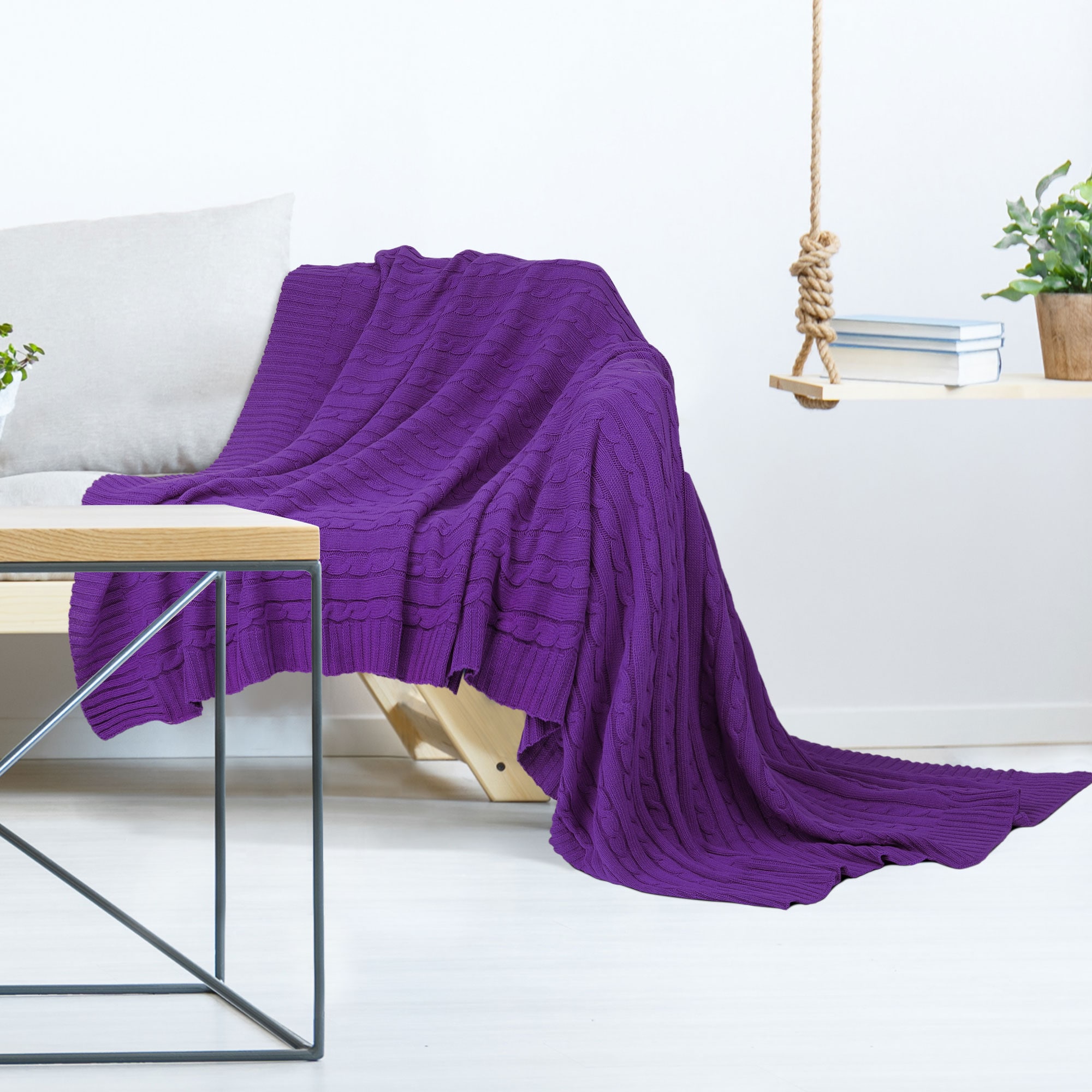 Unique Bargains Cotton Cable Knit Throw Blanket Soft Throw Couch Covers ...