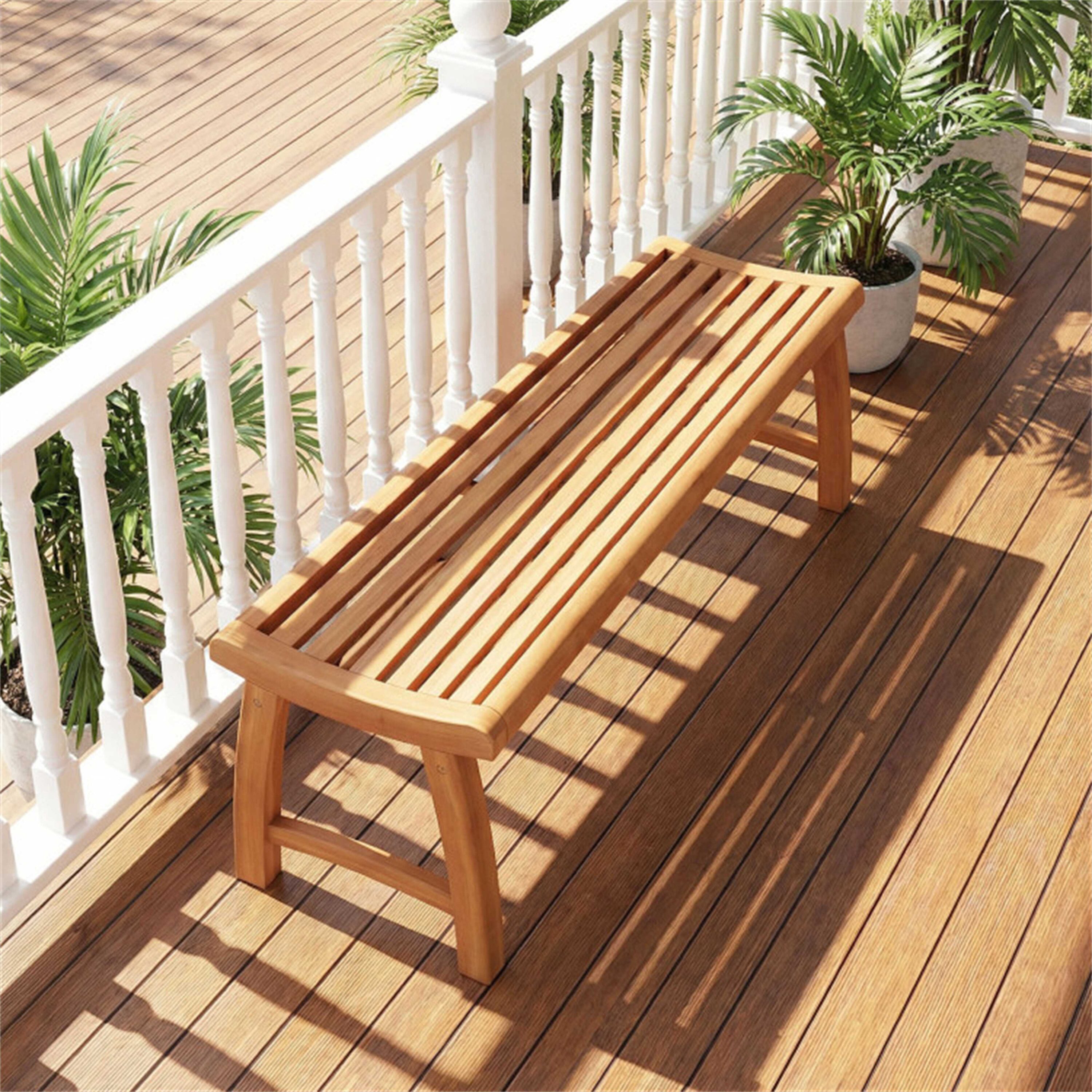 BABOOM Outdoor Backless Bench 43-in W x 18-in H Natural Acacia Garden ...