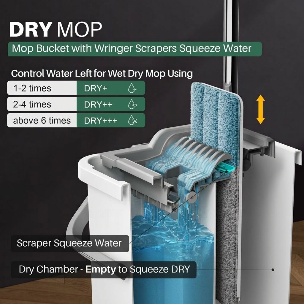 Phyfalip Mop and Bucket Set with Wringer Flat Head Microfiber Mop for ...