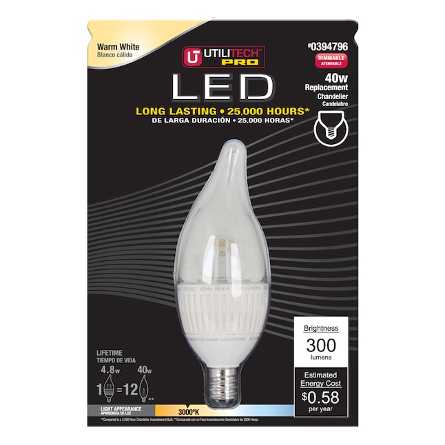 Utilitech 40-Watt EQ Warm White Candelabra Base (e-12) Dimmable LED ... Utilitech 40-Watt EQ Warm White Candelabra Base (e-12) Dimmable LED ...