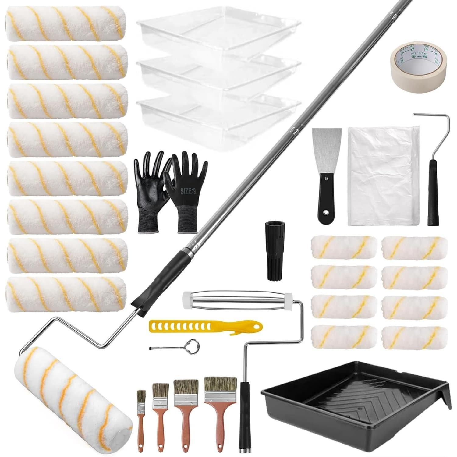 OGETFUUR 33-Piece Paint Rollers Kit with Rollers Brushes for Walls ...