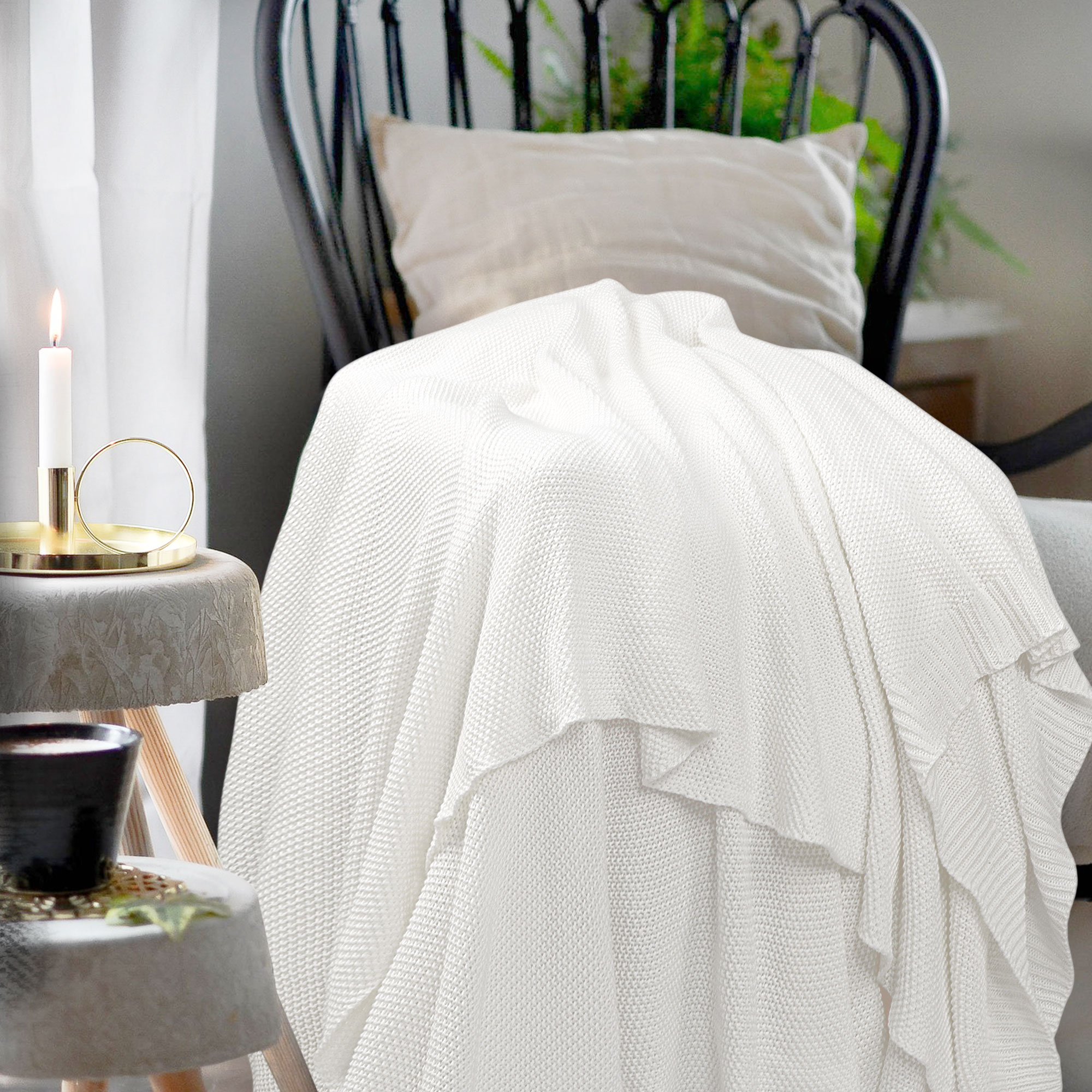 Unique Bargains Cotton Knit Throw Blanket Solid Lightweight Decorative ...