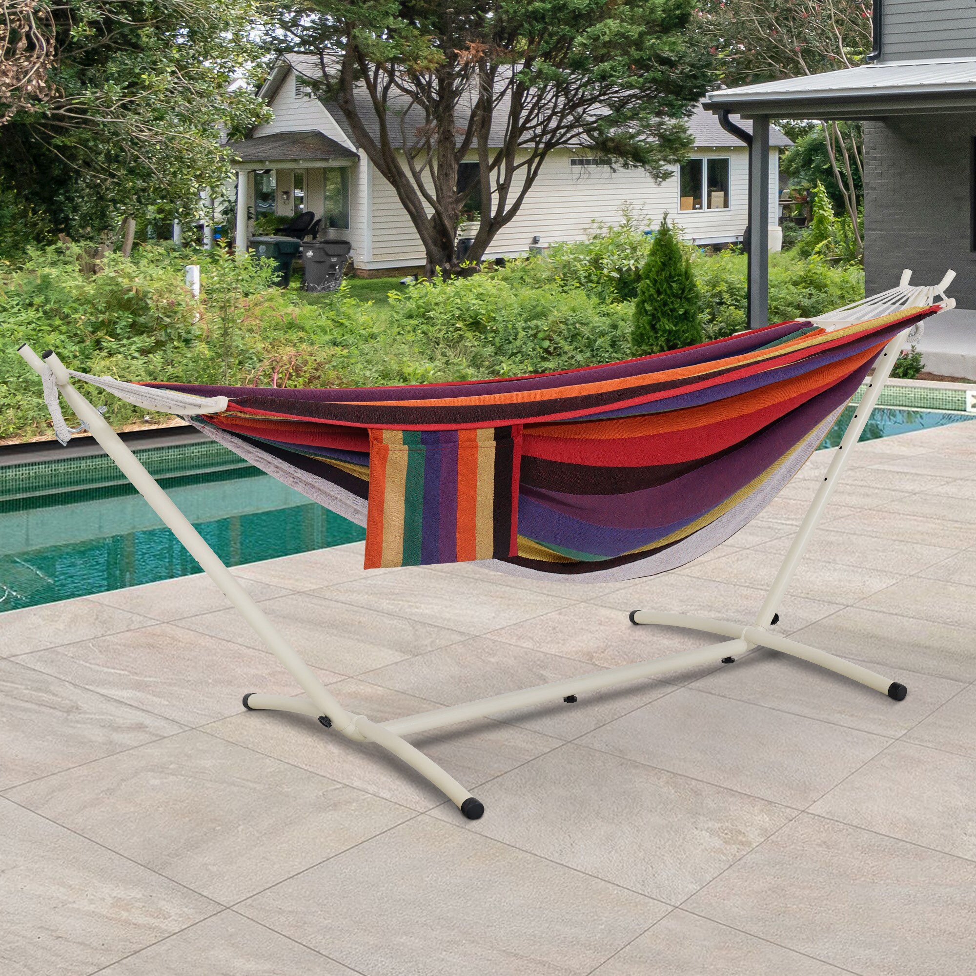 AURA OUTDOOR Hammock with Steel Stand Red Purple Fabric Hammock with ...