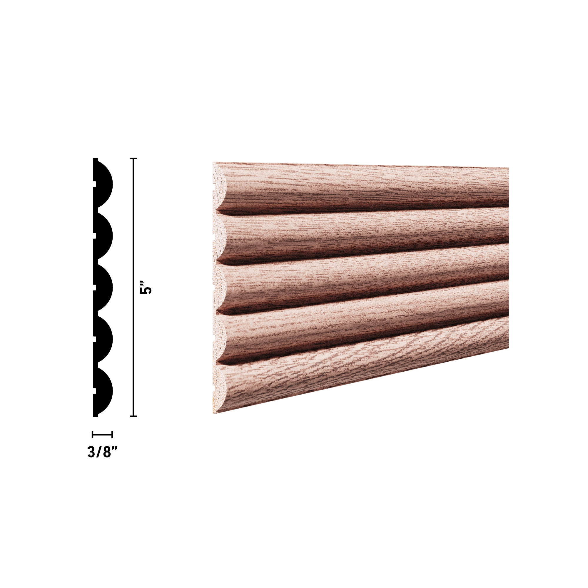 Ornamental Mouldings 5-in x 4-ft Natural Unfinished Reeded Red oak Wall ...