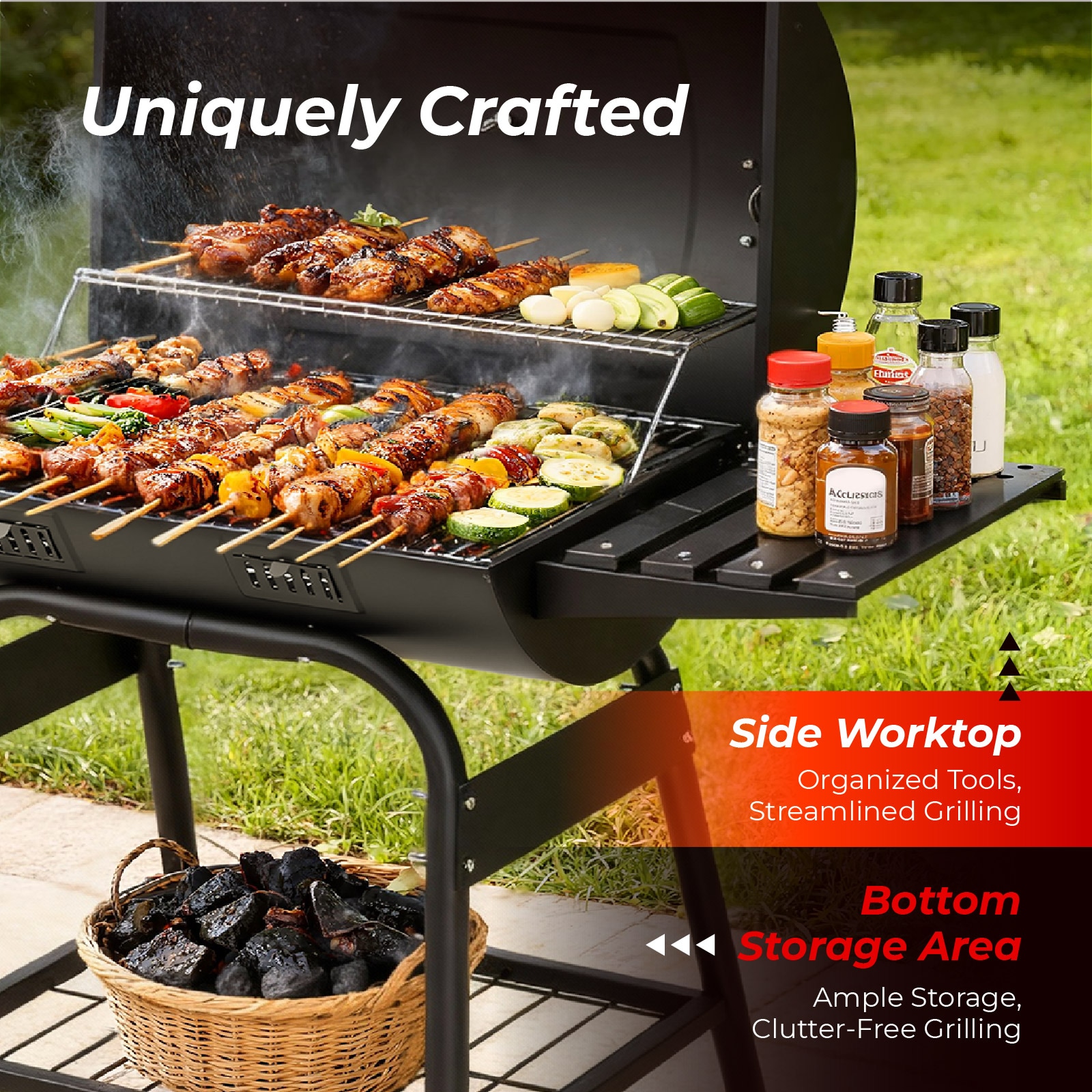 ROVSUN 15D x 22W x 40H Upgraded Barrel Charcoal Grill with 2 Sides ...
