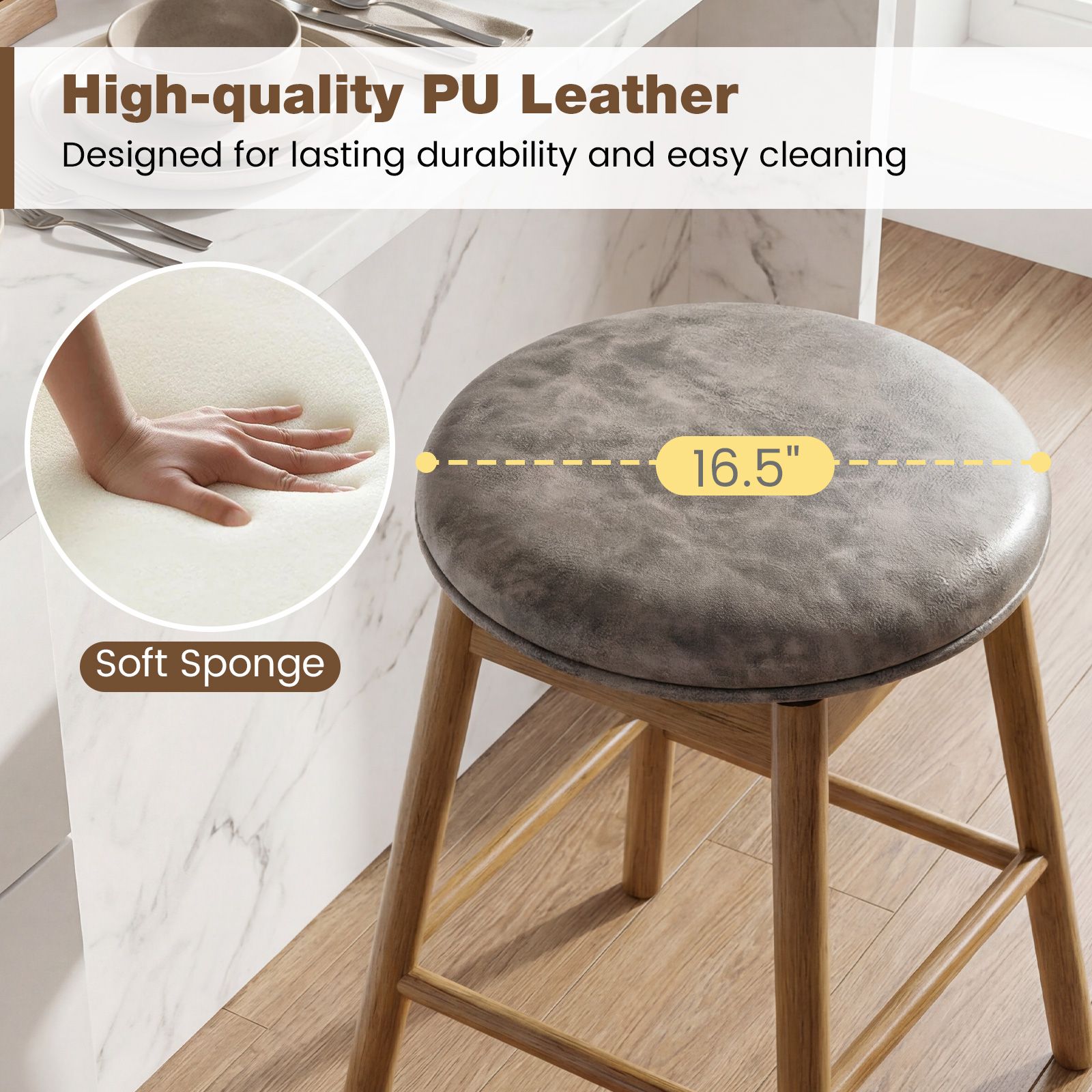 Slickblue Backless Swivel Bar Stool (25 in H) Set of 2 Natural and Gray ...