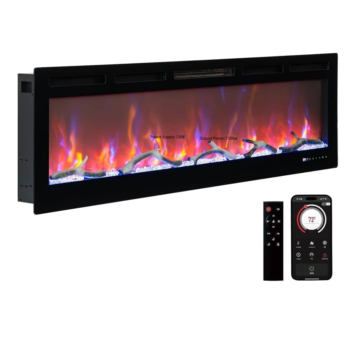 Garvee 90Inch Recessed Electric Fireplace with Remote Control Wall ...