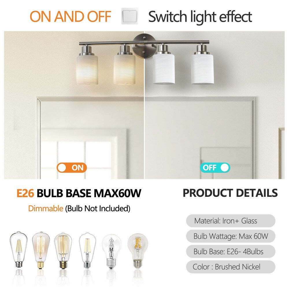TomCare 24-in 4 Light Modern Bathroom Vanity Light Brushed Nickel Wall ...