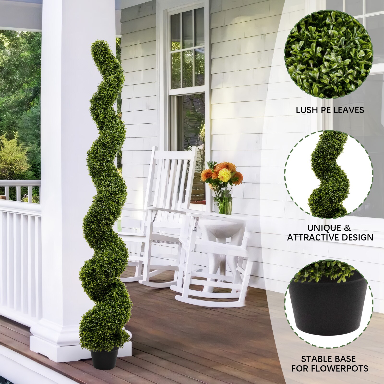 Tinyhomie 6FT Spiral Topiary Trees Artificial Outdoor Faux Boxwood ...