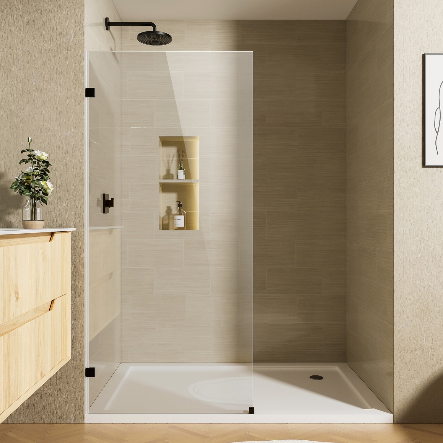 Wooakway 32in W x 68in H Bathroom Shower Door Frameless Fixed 3/8in ...