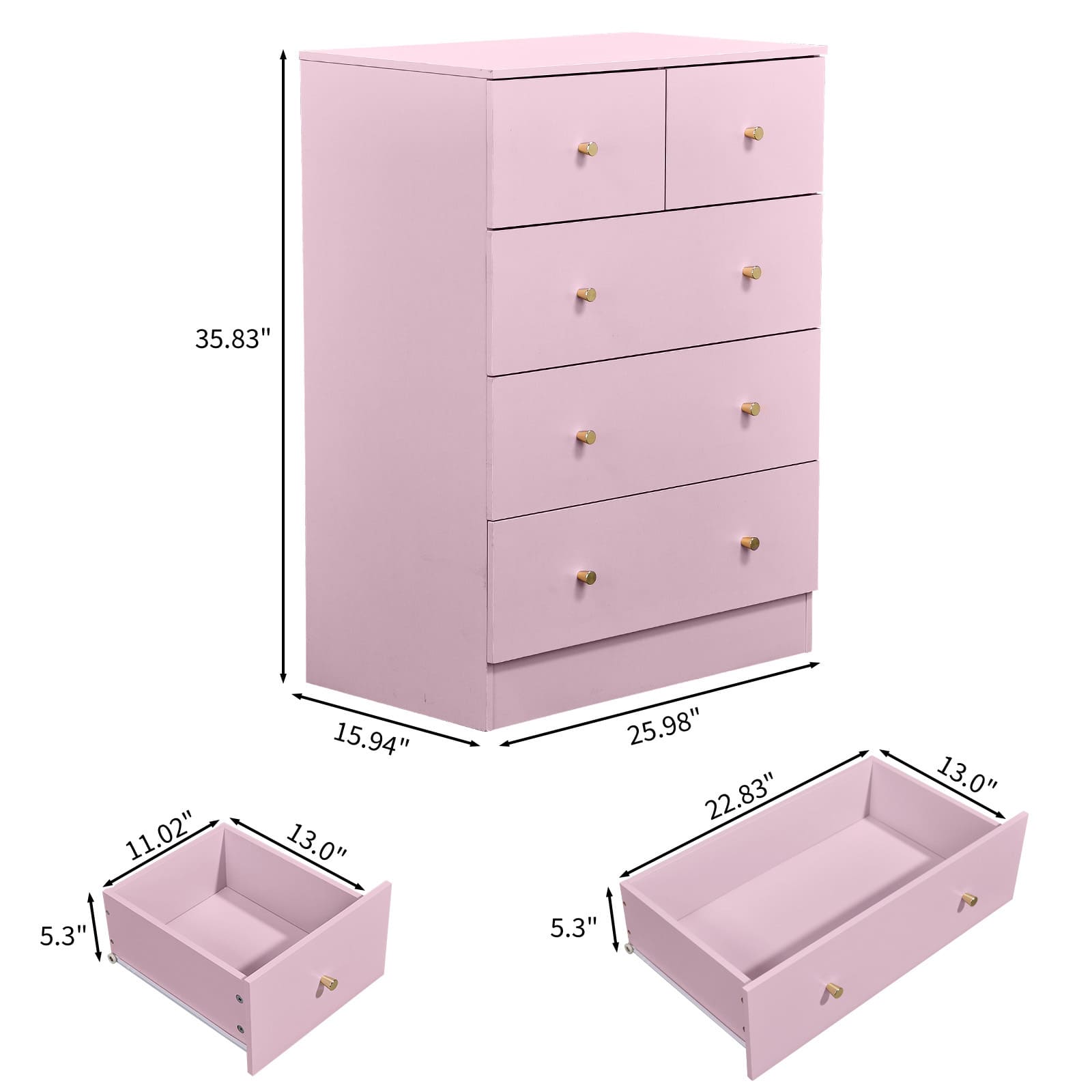 CIPACHO 3+2 Drawer Cabinet - Pink Melamine Veneer Particleboard with ...