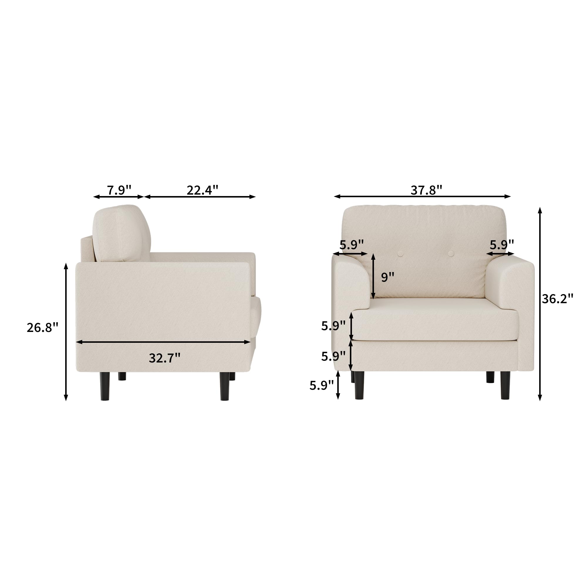 GarveeLife 38inch Wide Armrest Accent Chair Linen Upholstered Reading ...