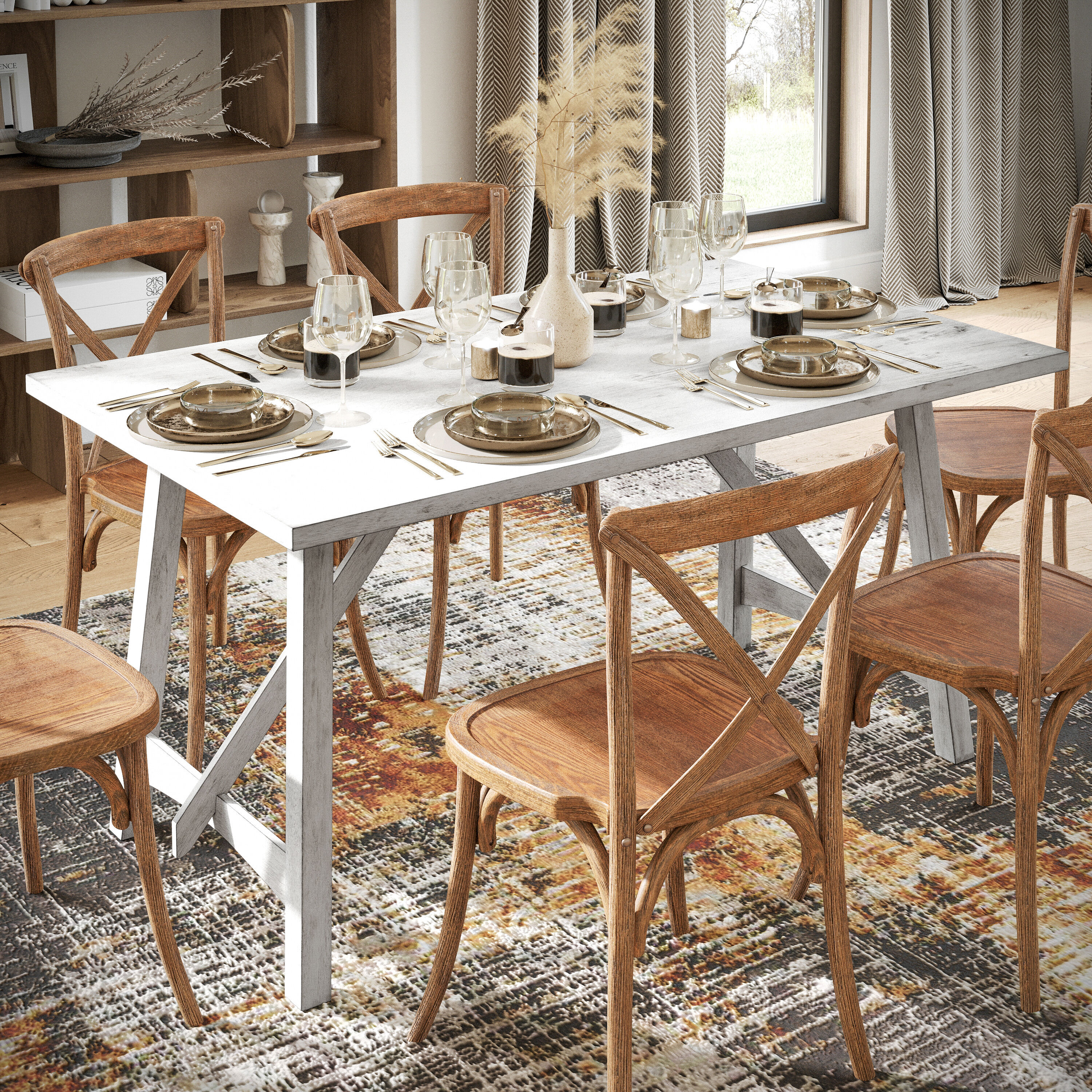 Merrick Lane Carroll 60-in Wooden Dining Table with Trestle Style Base ...