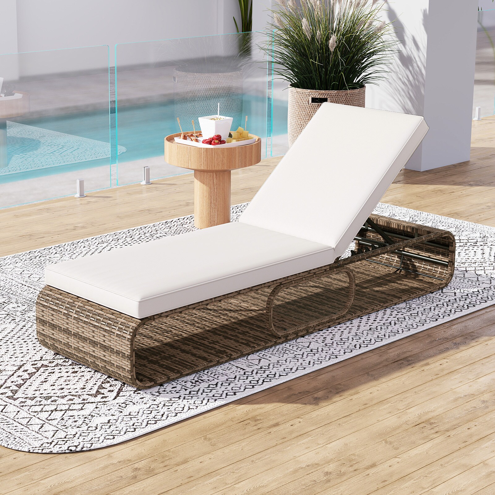 Volenca Outdoor Hand-Woven PE Rattan Patio Chaise Lounge with 7 ...