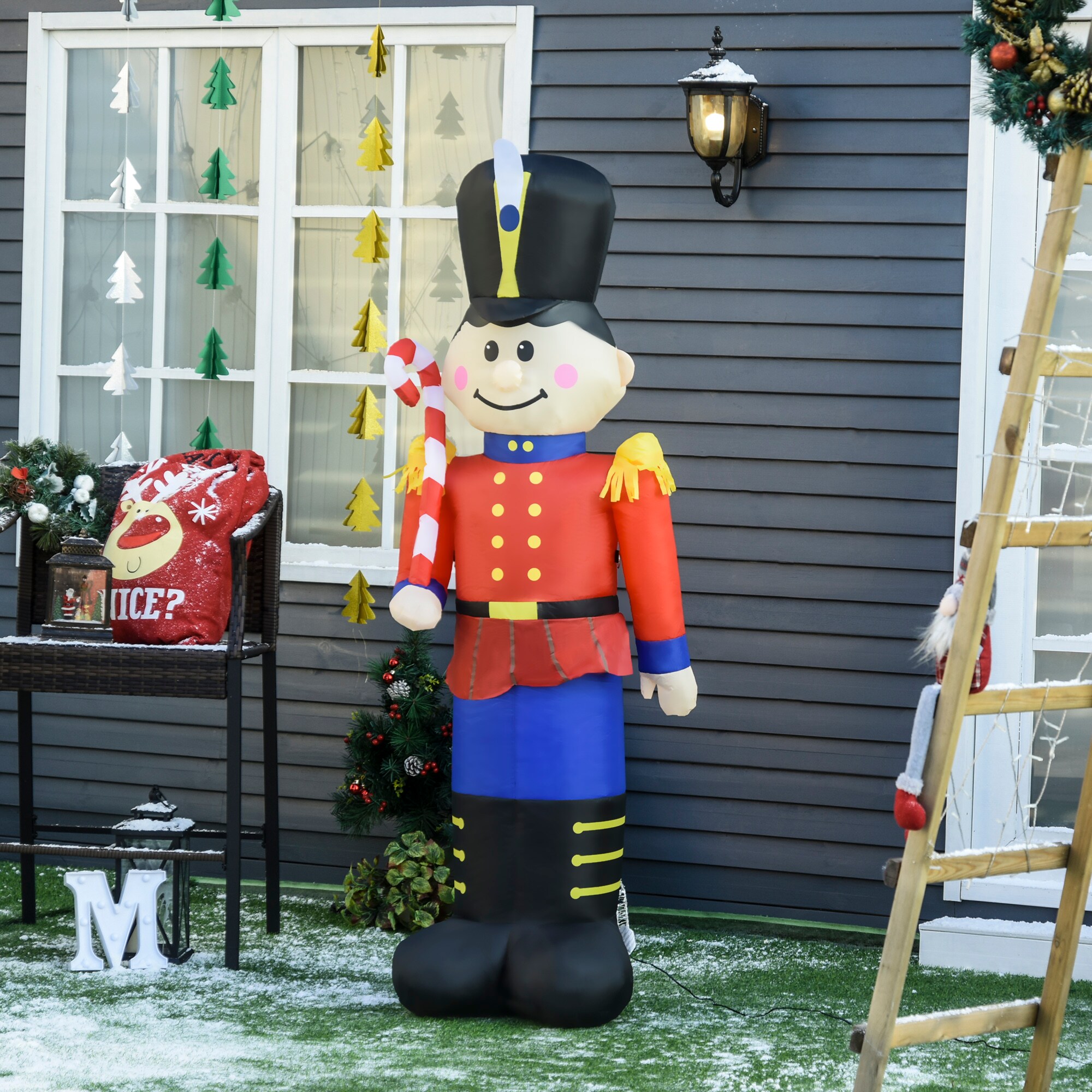 HomCom 6ft Christmas Inflatable Nutcracker Toy Soldier with Candy Cane ...