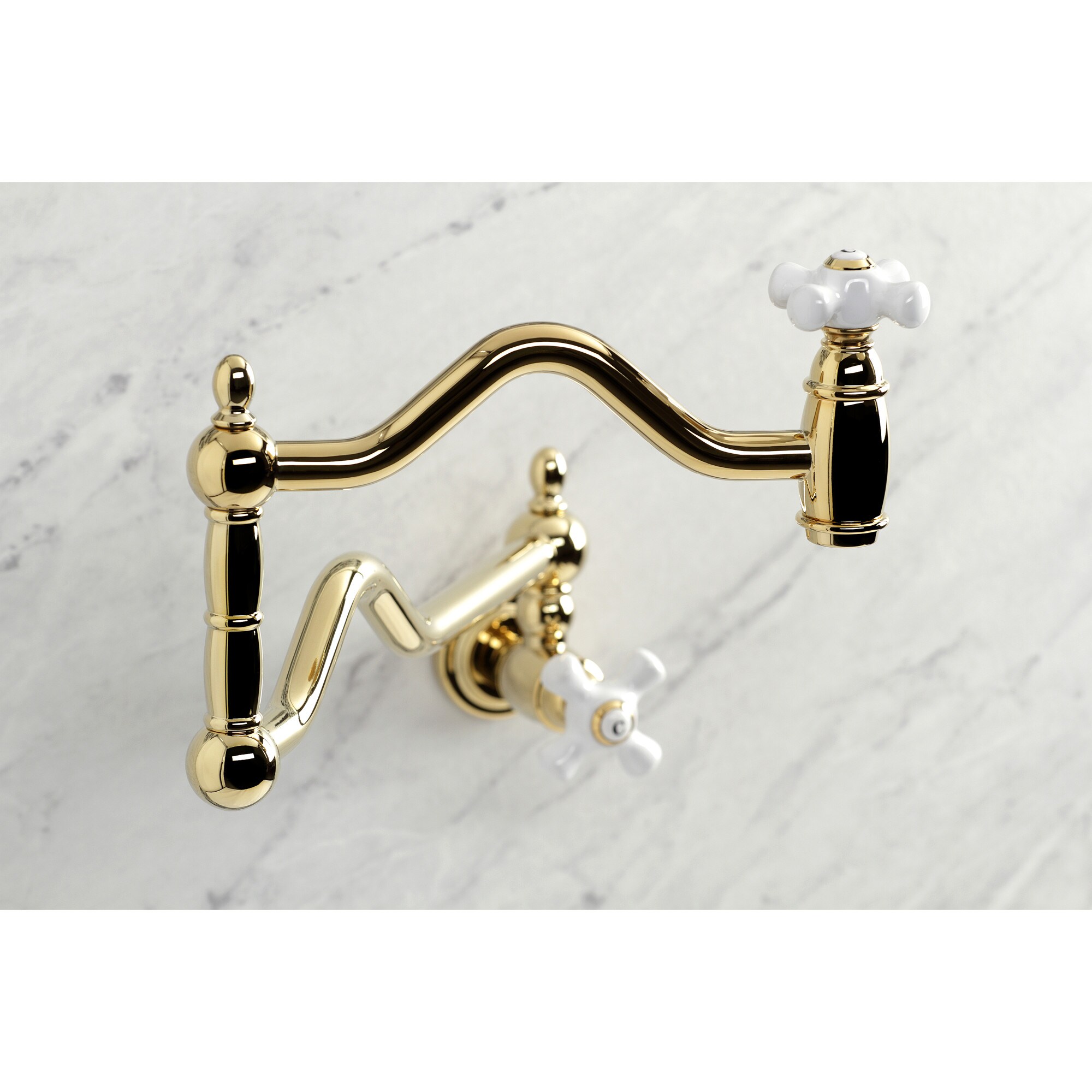 Kingston Brass Heritage Polished Brass Double Handle Wall-mount Pot ...